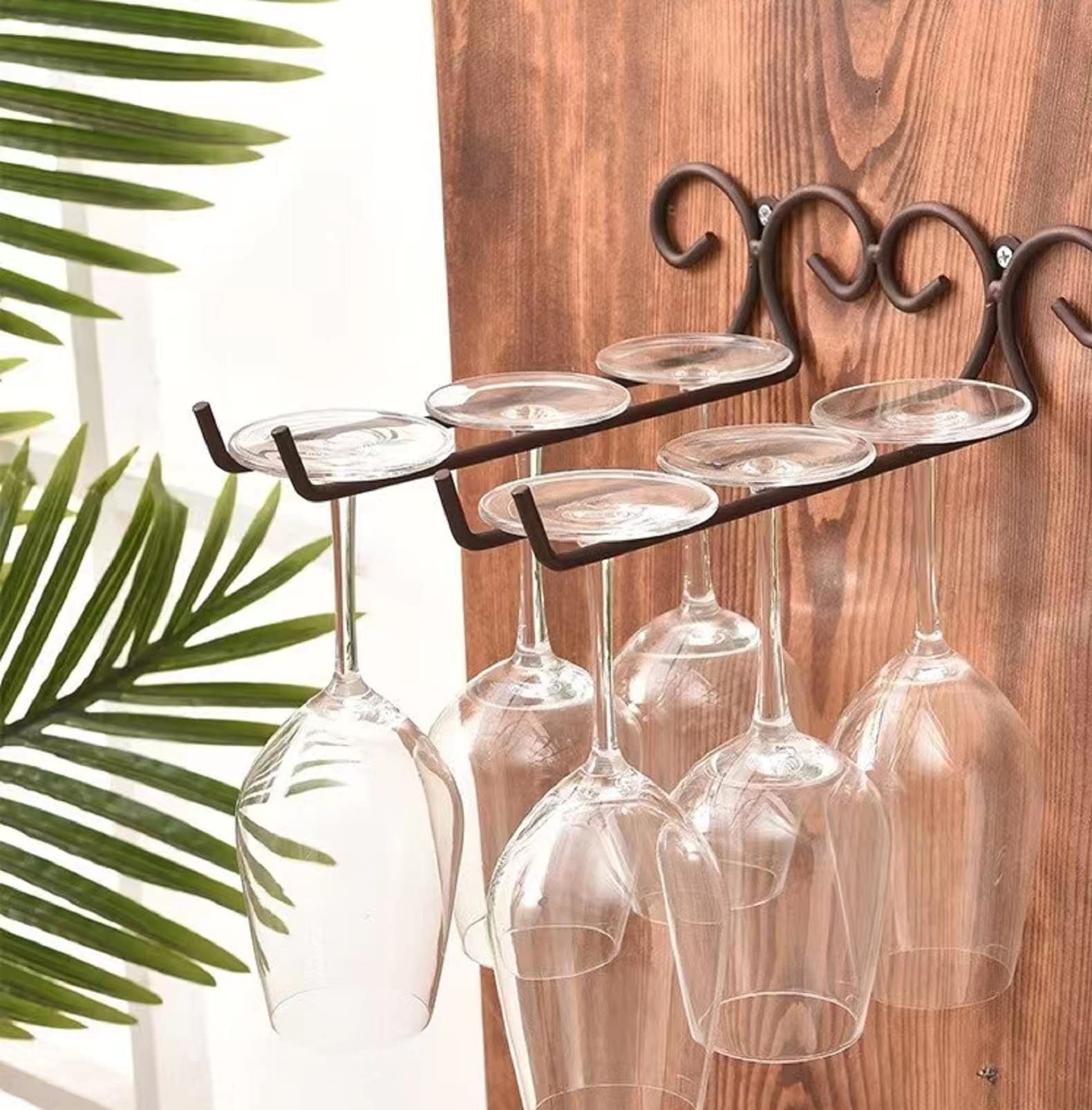 DYT 2-Rail Wine Glass Rack,10.2 Inch Stemware Rack Wall Mounted for Kitchen Cabinet Bar,Stemware Rack Metal Stemware Holder Wine Glass Holder Wine Glass Hanger,Black
