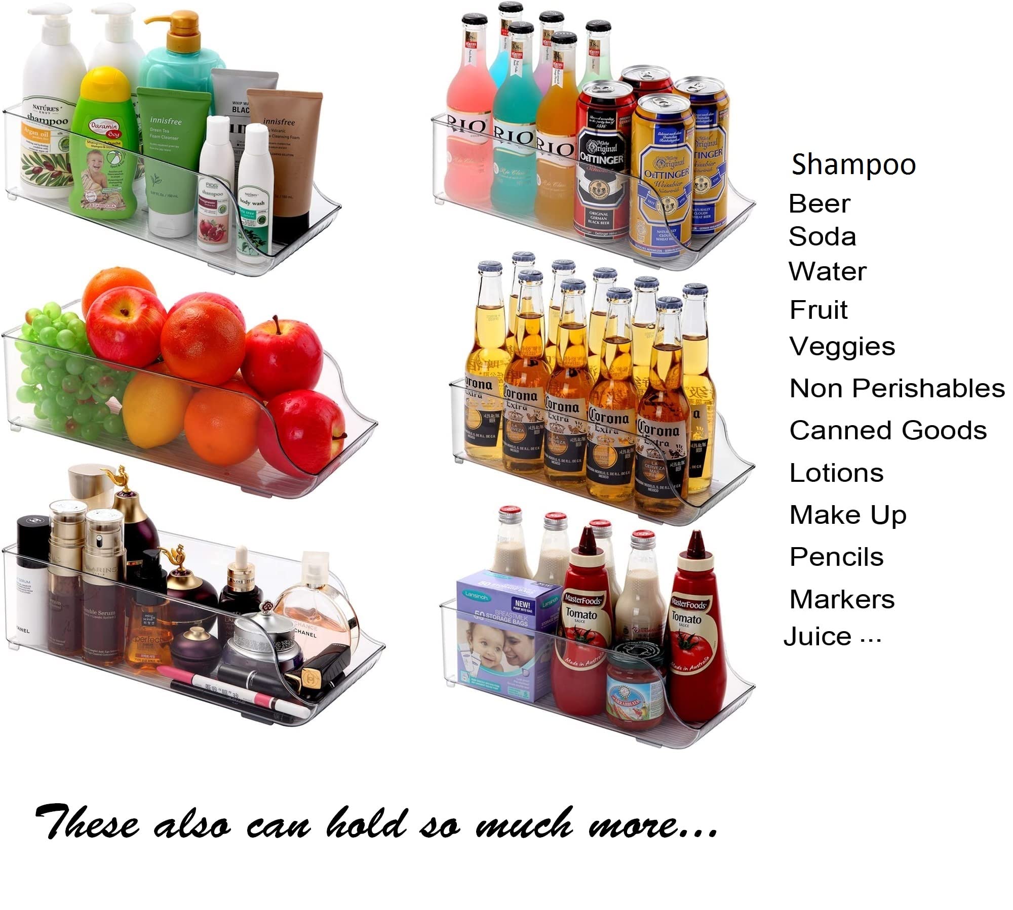 VIAV Set of 2 Refrigerator Organizer Bin Pop Soda Cans Dispenser Clear Plastic Can Drink Beverage Holder Storage for Kitchen, Countertops, Freezer Cabinets - Canned Food Pantry Storage Rack
