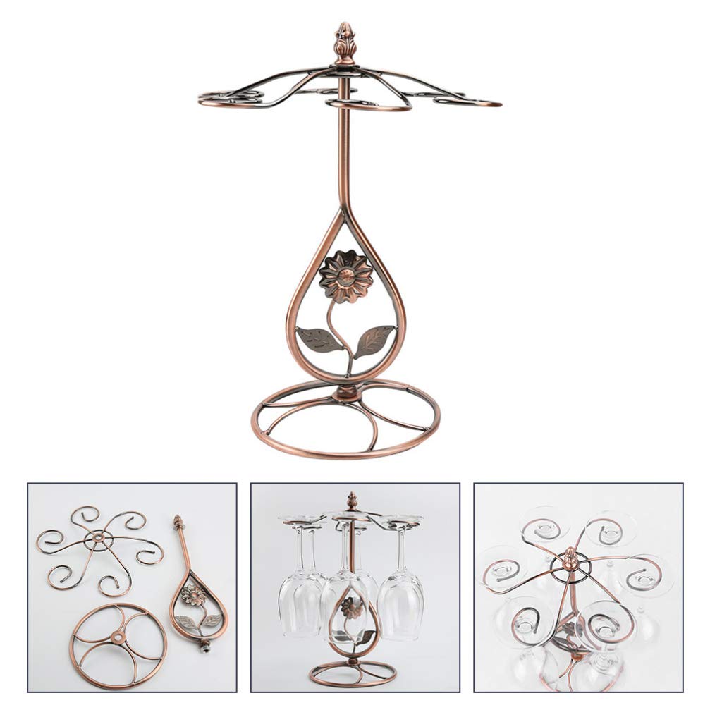 Cabilock Countertop Wine Glass Holder Sunflower Freestanding Metal Tabletop Stemware Storage Rack Drying Rack Glasses Cup Accessories for Home Decor Kitchen (Bronze)