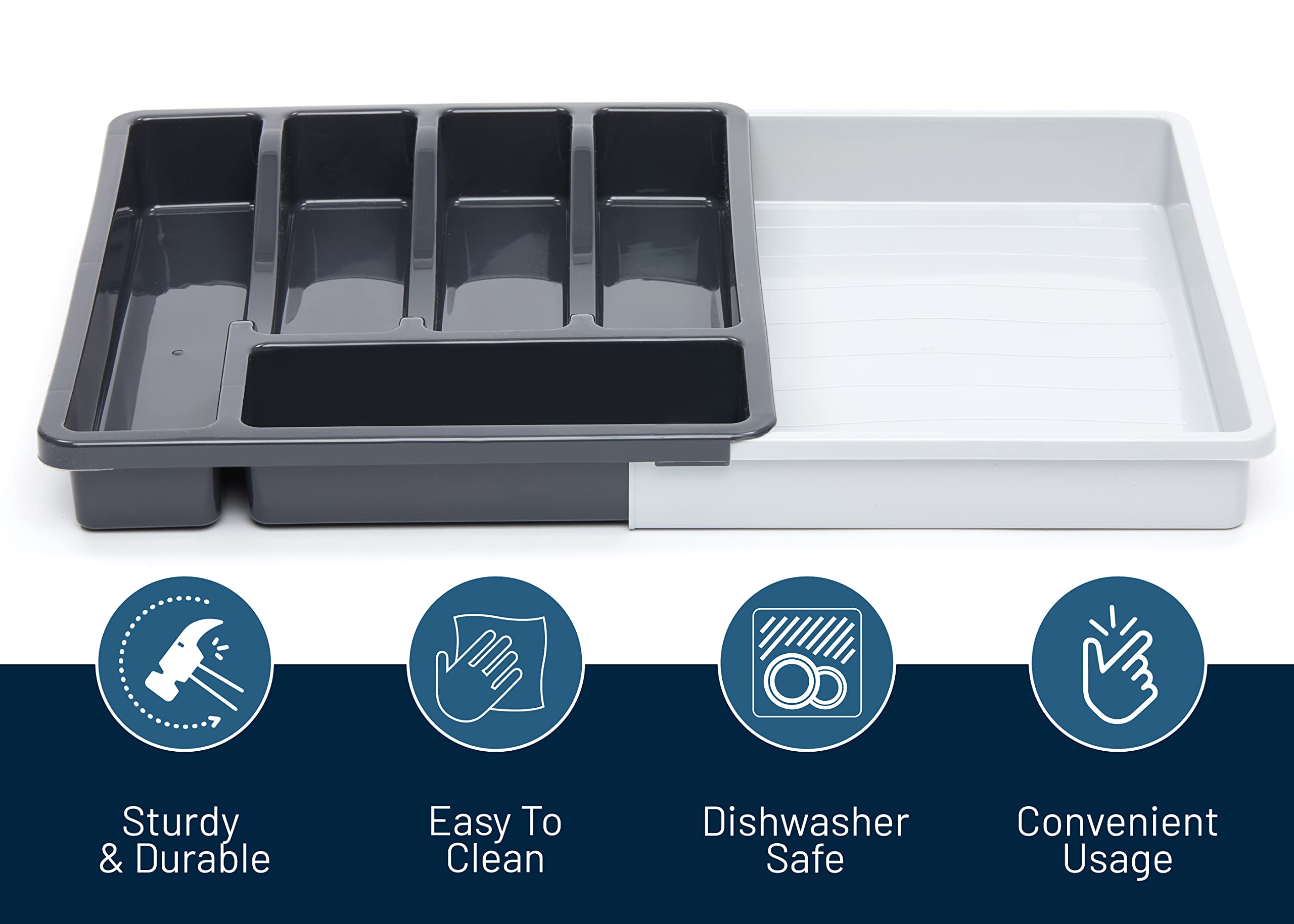 RoyalHouse Premium Cutlery Drawer Organizer, Expandable Utensil Holder And Organizer, 6-Compartments, Compact BPA-Free Plastic Storage for Spoons Forks Knives, Silverware Organizer
