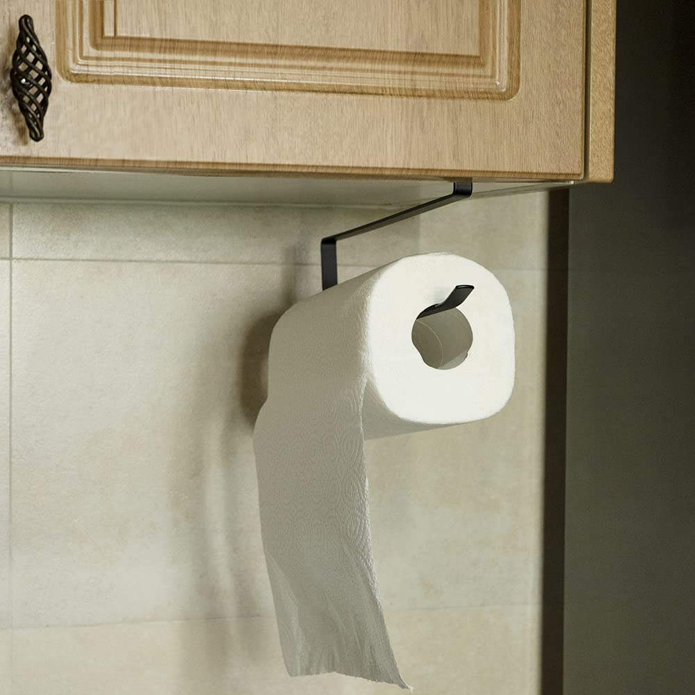 Paper Towel Holder Under Cabinet Wall Mount, Adhesive Paper Towel roll Holder Rack Stick to Wall for Kitchen Bathroom Farmhouse, Matt Black