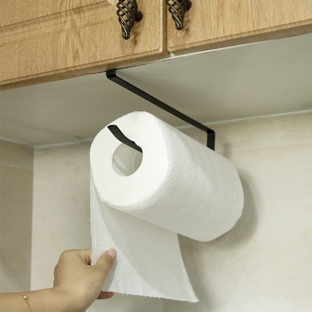 Paper Towel Holder Under Cabinet Wall Mount, Adhesive Paper Towel roll Holder Rack Stick to Wall for Kitchen Bathroom Farmhouse, Matt Black