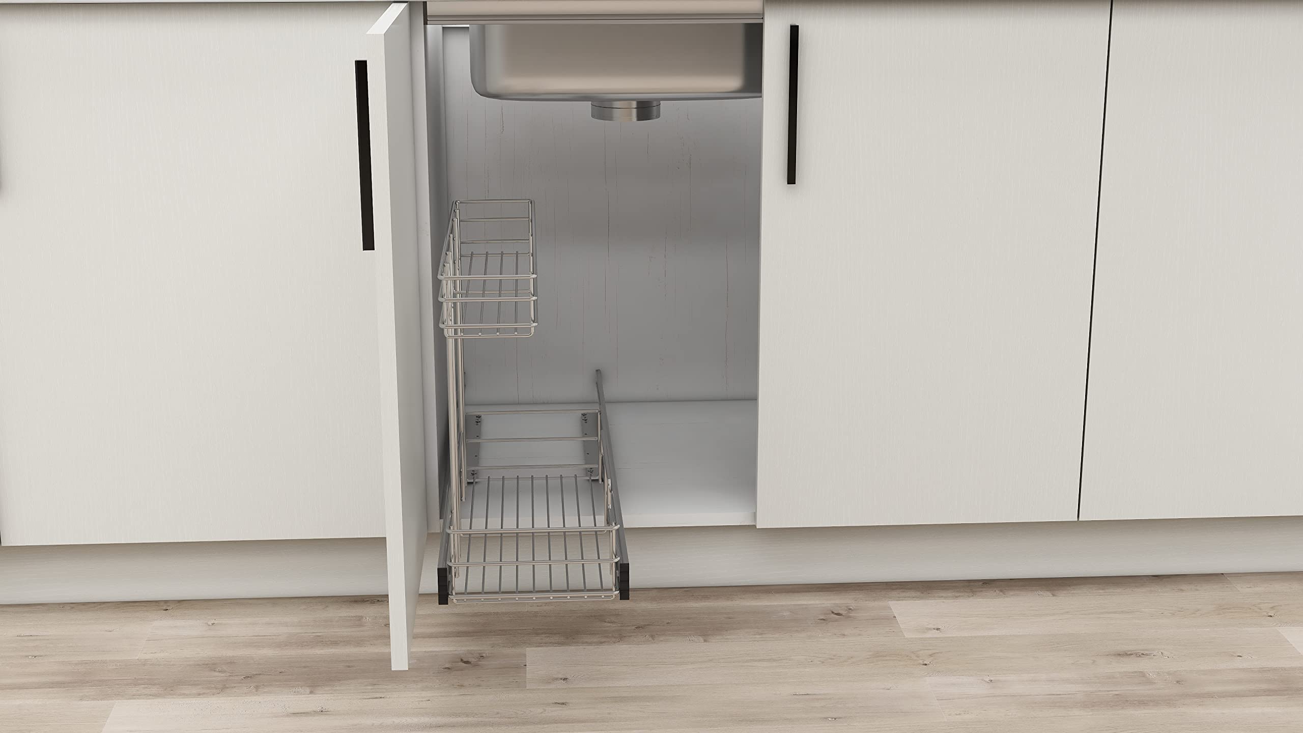 Pull Out Cabinet Organizer - 2 Tier Sliding Shelves for Kitchen, Bathroom, Home - Under Sink Slide Out Drawer for Cabinet (9W x 18.5D x 16H inch, Chrome)