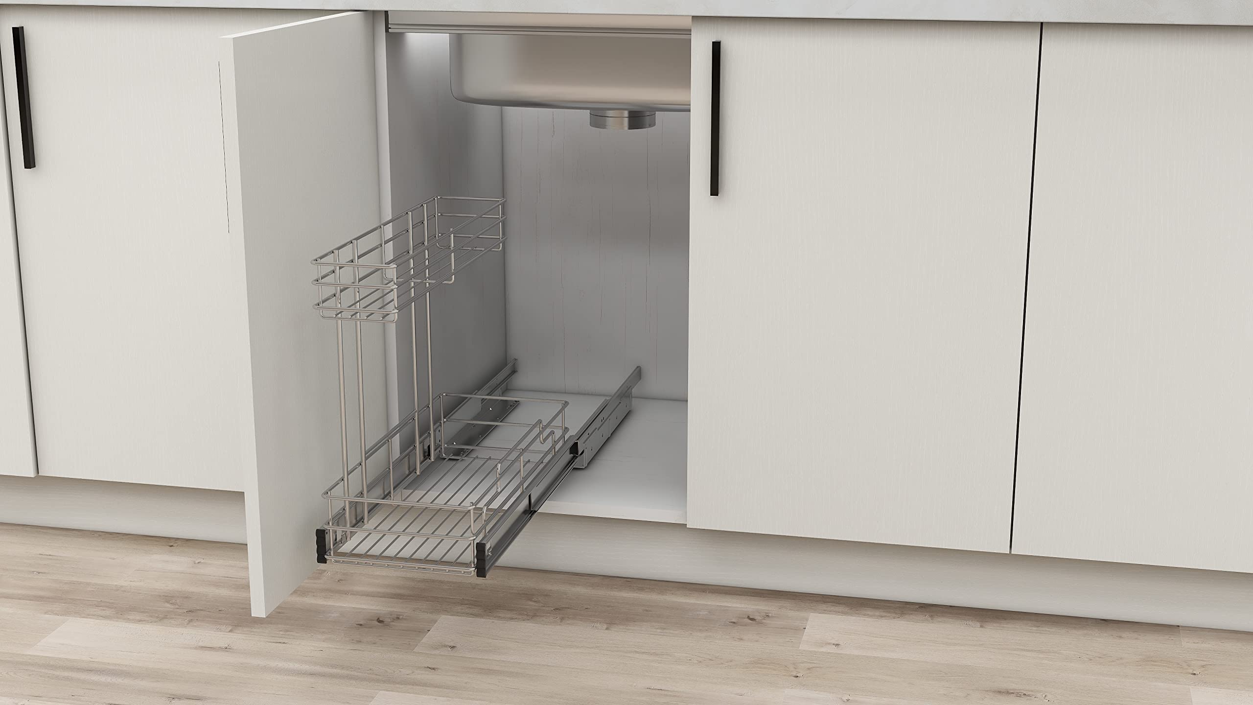 Pull Out Cabinet Organizer - 2 Tier Sliding Shelves for Kitchen, Bathroom, Home - Under Sink Slide Out Drawer for Cabinet (9W x 18.5D x 16H inch, Chrome)