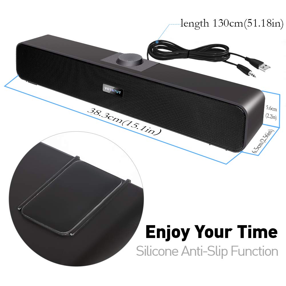 VOTNTUT Computer Speakers,Wired USB Desktop Speaker,Stereo USB Powered Mini Sound Bar Speaker for PC Tablets Desktop Laptop MP3 Mac Air/Pro((USB-C to USB Adapter Included)