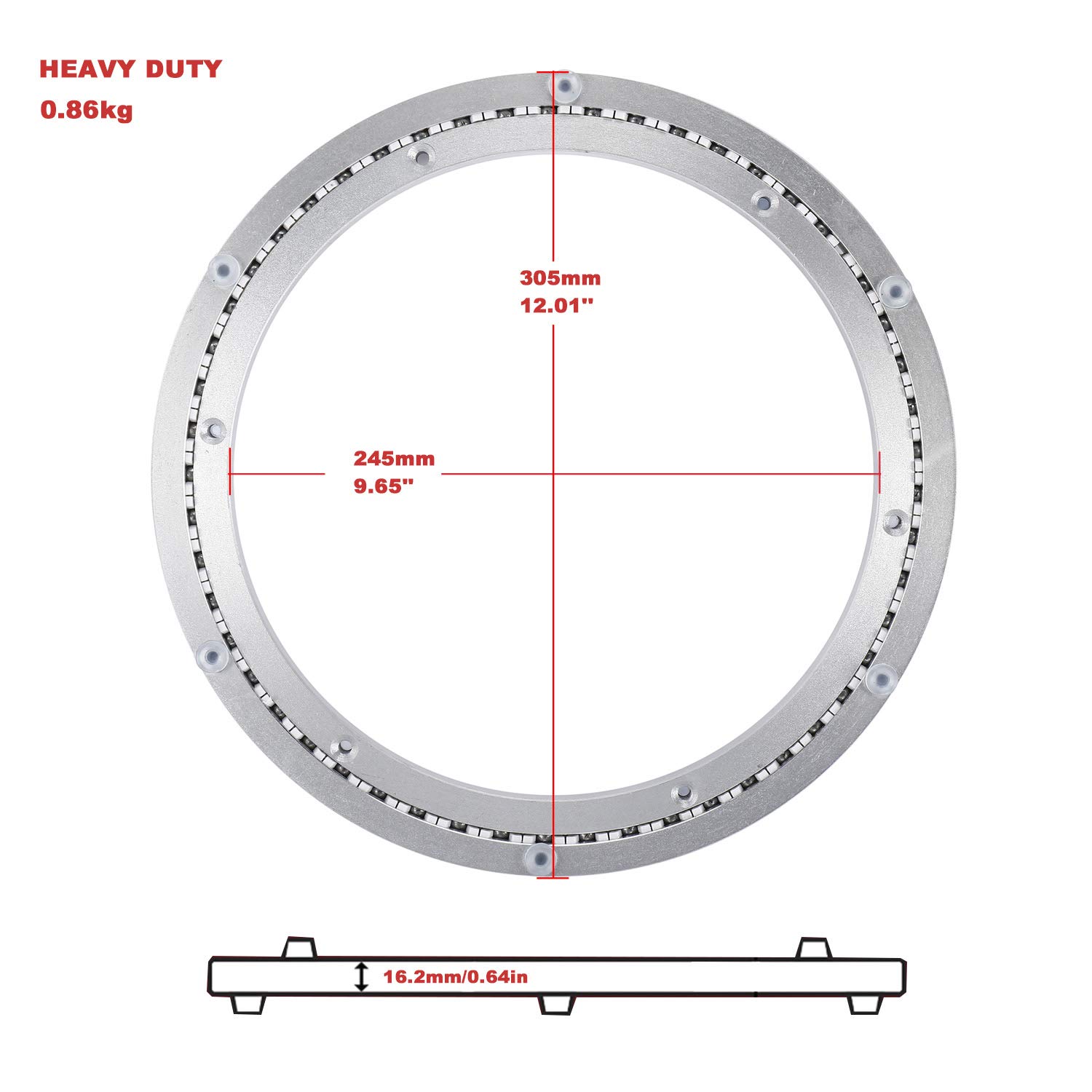 YaeMarine Heavy-Duty 12 Inch Aluminum Lazy Susan Ring/ 360° Turntable with Single-Row Ball Bearings, Bearings Swivel Plate Turntable on Dining-Table Furniture Hardware Turntable