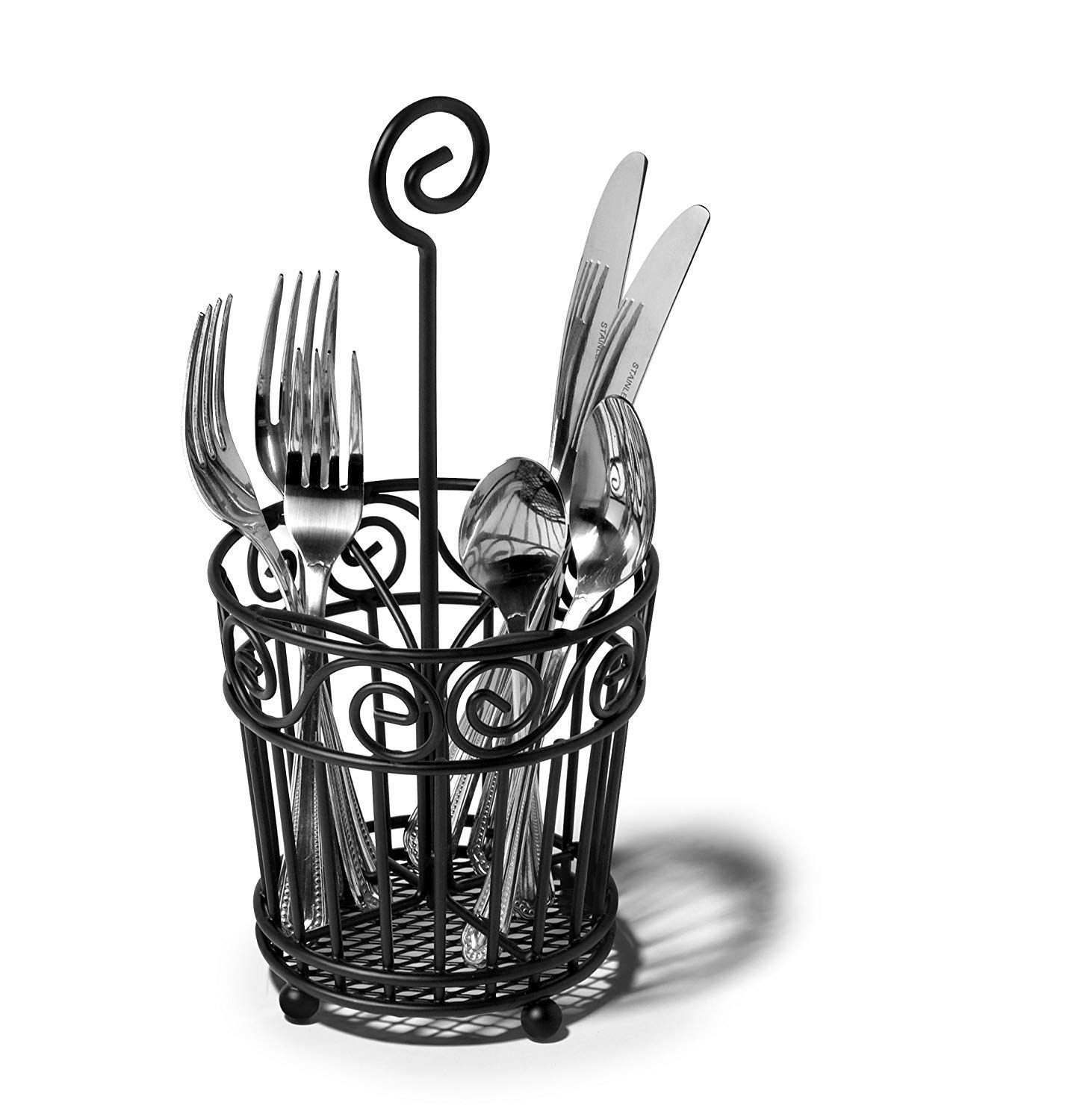 Spectrum Diversified Scroll Caddy Traditional Style Cutlery, Classic Dining Table Décor & Kitchen Organization, Silverware Holder with Handle, L x 5.25, W x 5.25, H x 11, Black