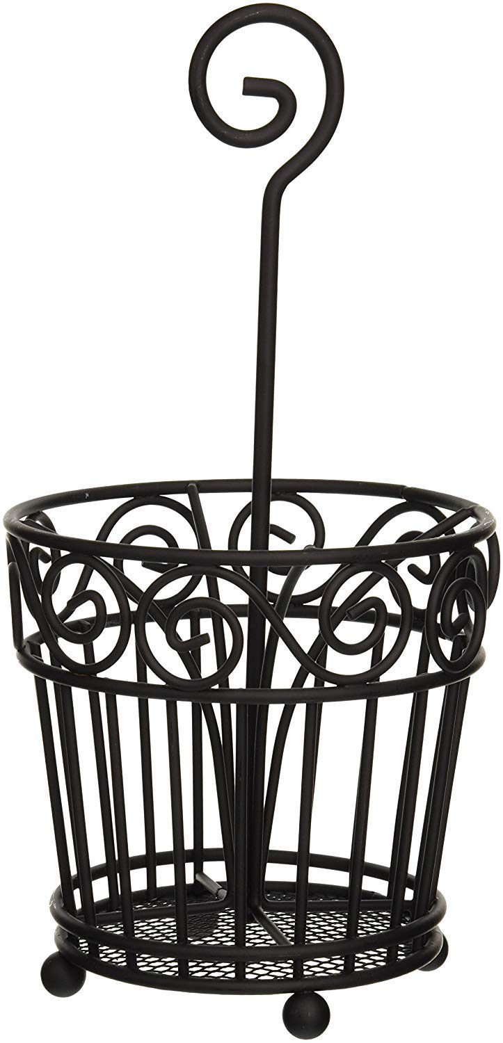 Spectrum Diversified Scroll Caddy Traditional Style Cutlery, Classic Dining Table Décor & Kitchen Organization, Silverware Holder with Handle, L x 5.25, W x 5.25, H x 11, Black