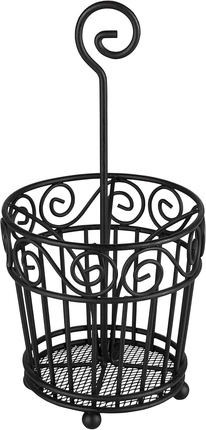 Spectrum Diversified Scroll Caddy Traditional Style Cutlery, Classic Dining Table Décor & Kitchen Organization, Silverware Holder with Handle, L x 5.25, W x 5.25, H x 11, Black