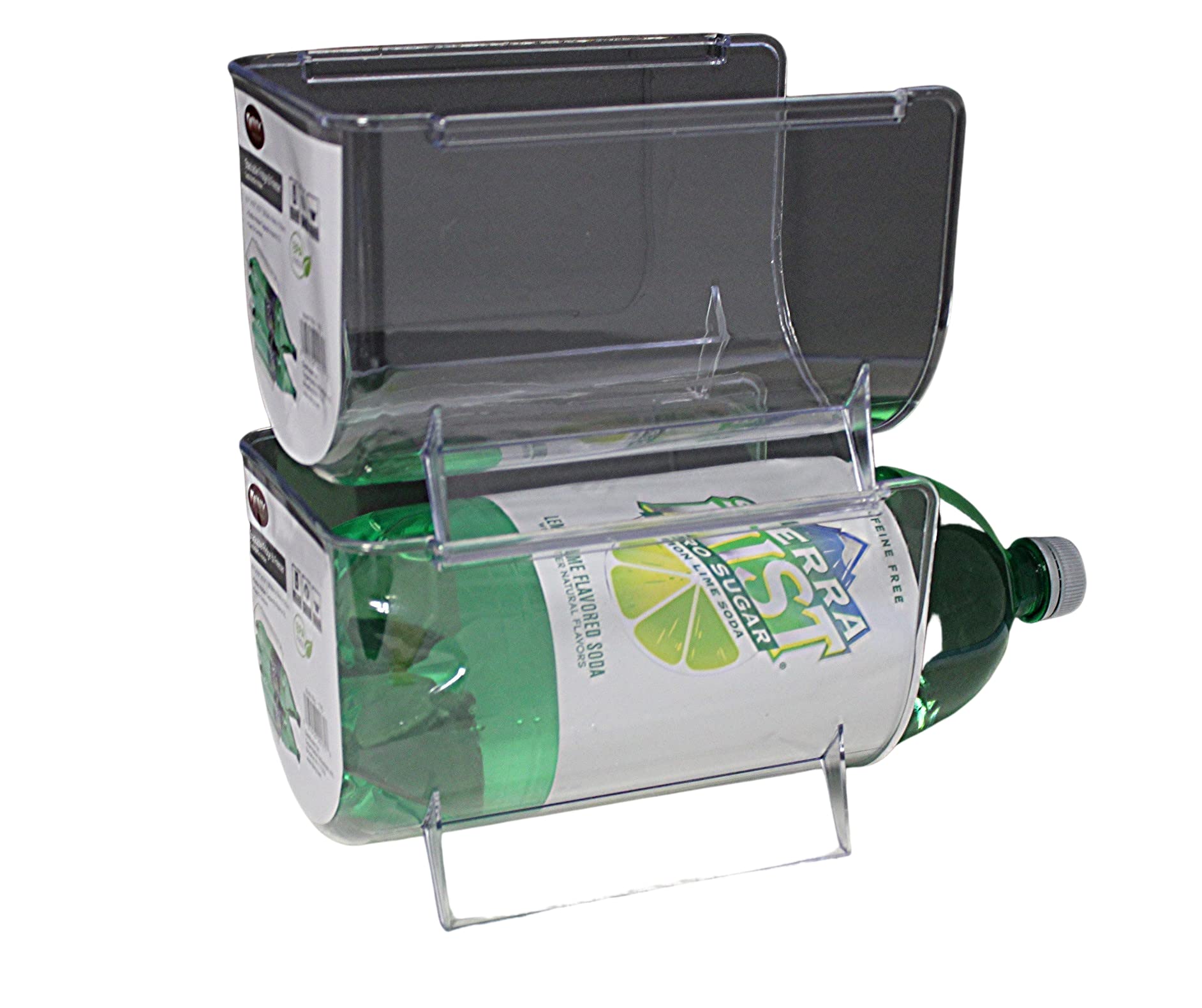 Dependable Industries inc. Essentials Stackabale Fridge & Freezer Safe Soda Bottle Holder Space Saver Pantry, Countertops and Cabinets - Holds 2-Liter Bottles BPA Free (Clear, 1)