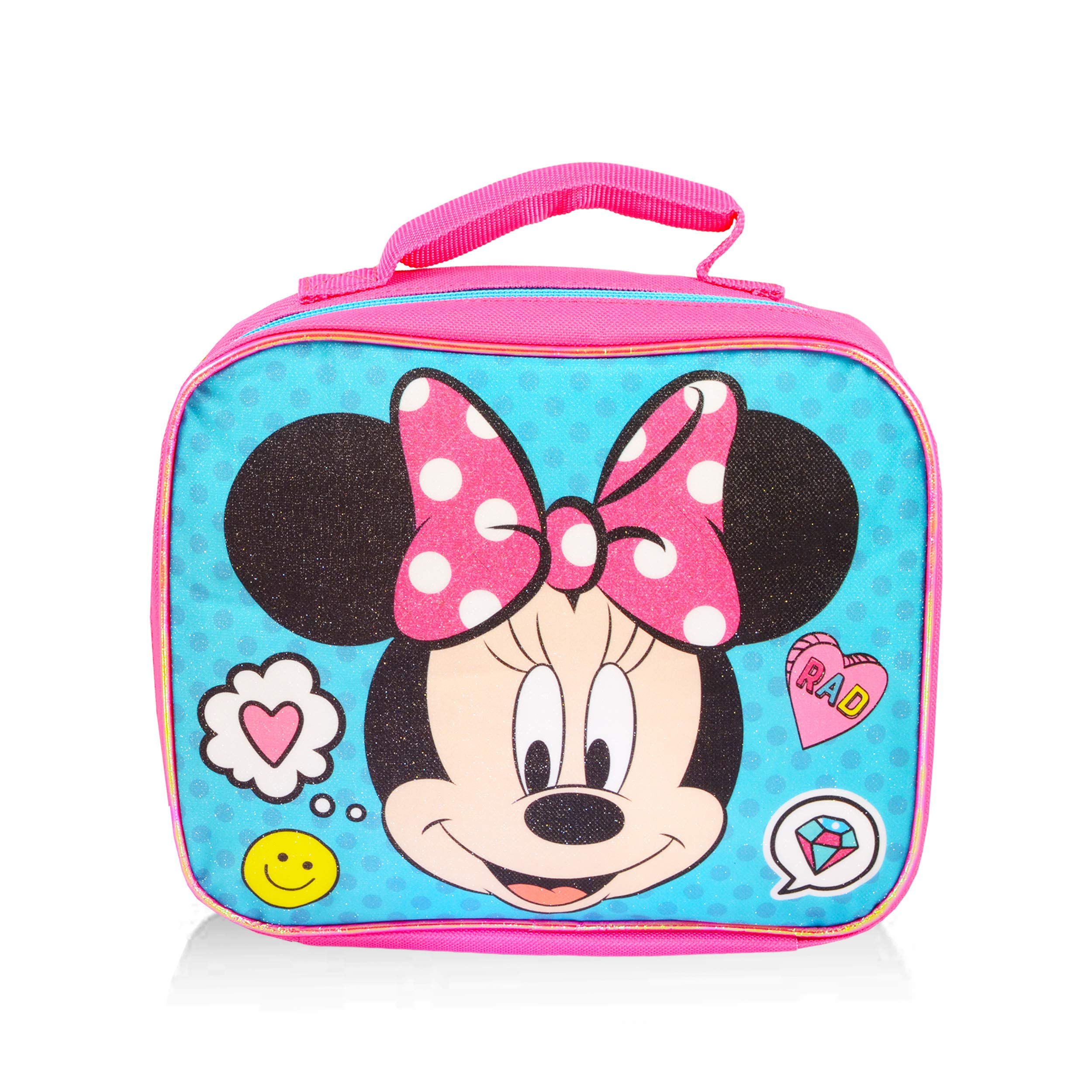 Disney Studio Disney Minnie Mouse Backpack with Lunch Box for Girls - 5 Pc Bundle With Large 16 Minnie Mouse Bag, Insulated Lunch Bag, Stickers, and More (Minnie School Supplies)
