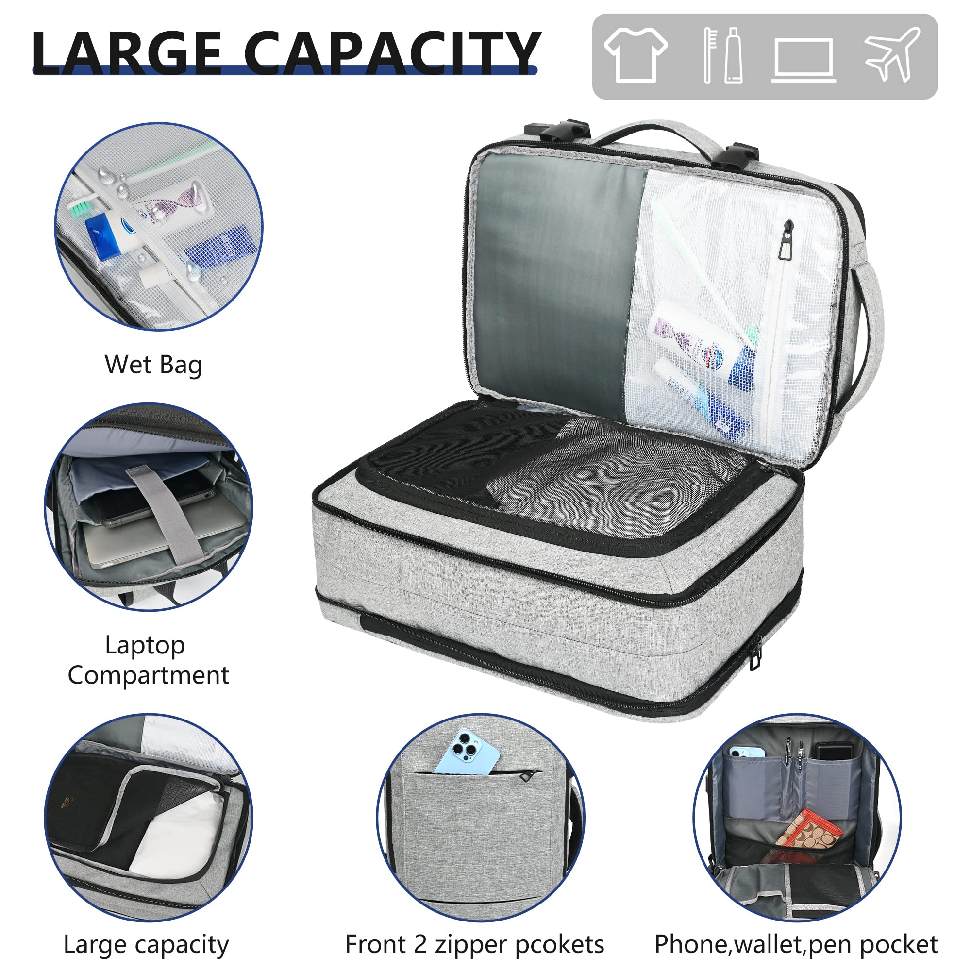 MIYCOO Travel Backpack for Women Men,Carry on Backpack Large Laptop Backpack Hiking Backpack School Bag for Outdoor Sports, Grey
