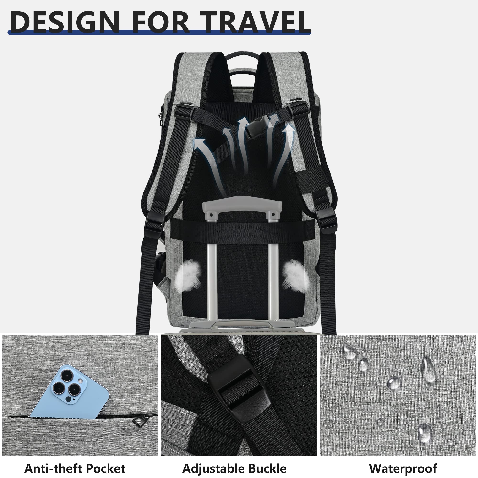 MIYCOO Travel Backpack for Women Men,Carry on Backpack Large Laptop Backpack Hiking Backpack School Bag for Outdoor Sports, Grey