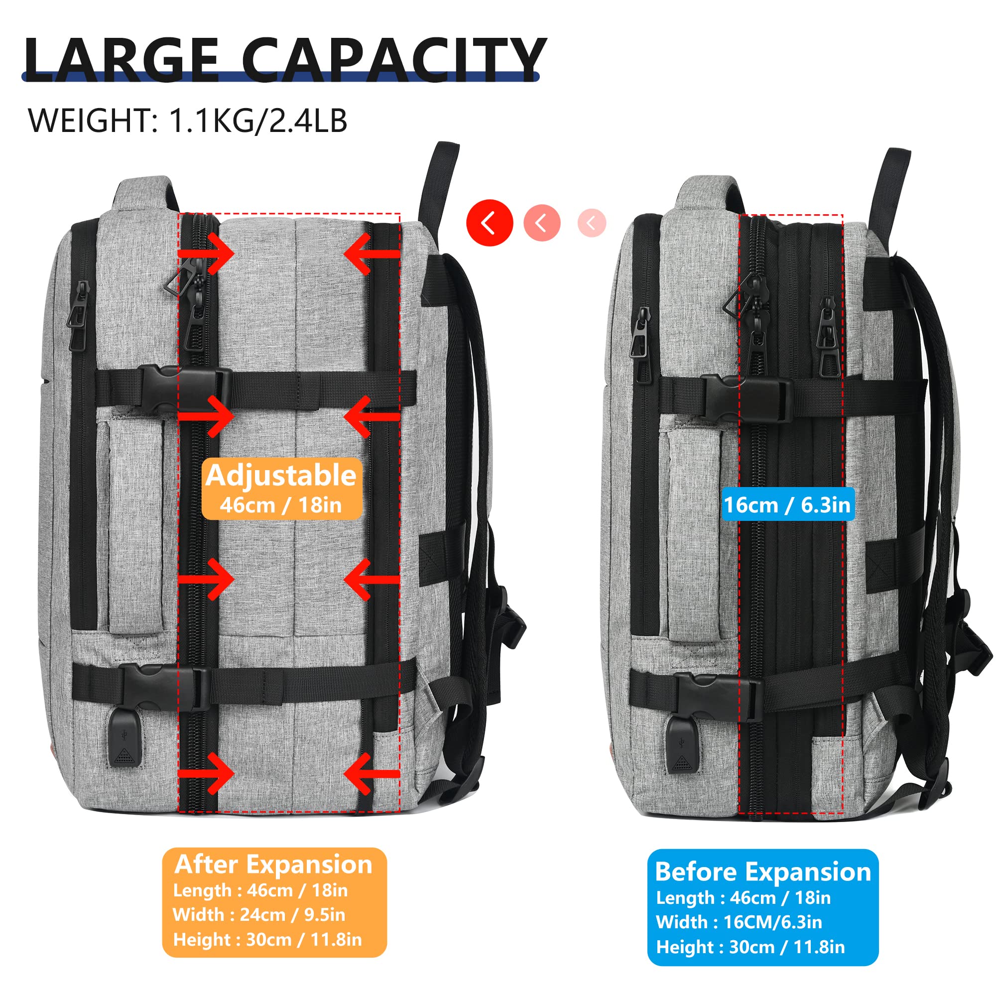 MIYCOO Travel Backpack for Women Men,Carry on Backpack Large Laptop Backpack Hiking Backpack School Bag for Outdoor Sports, Grey