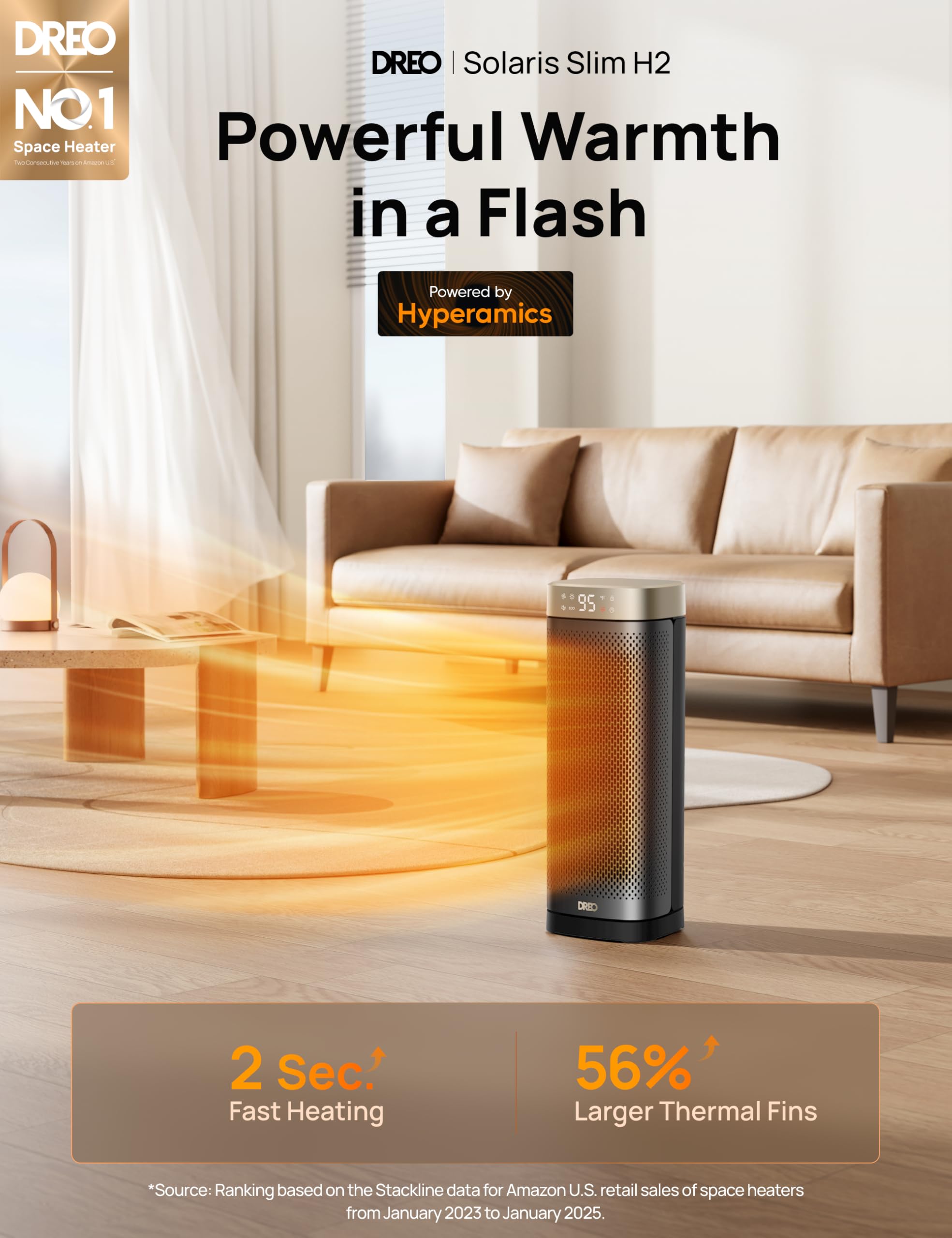 Dreo Space Heaters for Indoor Use, 1500W Fast Heating Ceramic Electric & Portable Heaters with Thermostat, 70° Oscillating with Tip-over & Overheat Protection, Remote, 12H Timer, for Office Bedroom