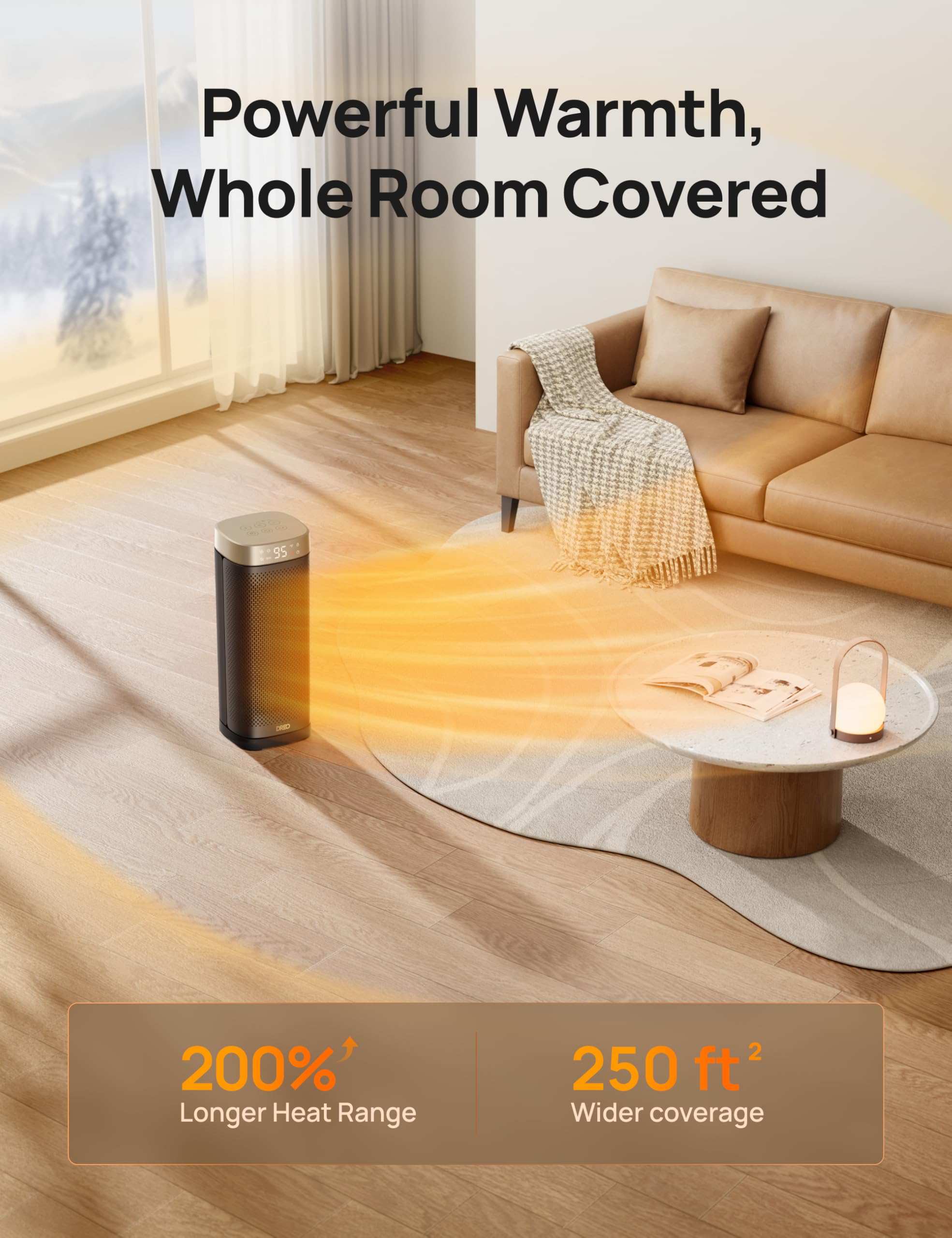Dreo Space Heaters for Indoor Use, 1500W Fast Heating Ceramic Electric & Portable Heaters with Thermostat, 70° Oscillating with Tip-over & Overheat Protection, Remote, 12H Timer, for Office Bedroom