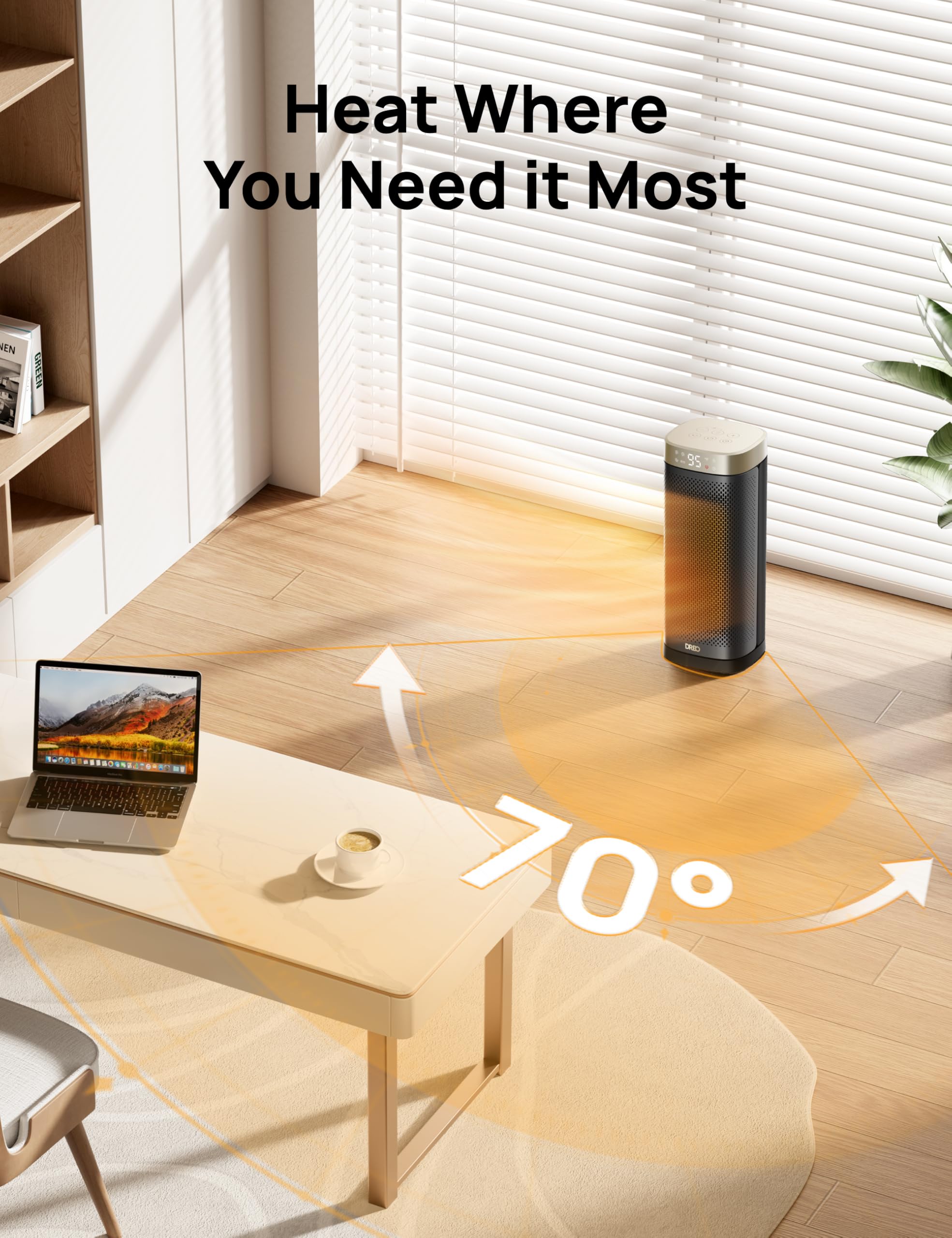 Dreo Space Heaters for Indoor Use, 1500W Fast Heating Ceramic Electric & Portable Heaters with Thermostat, 70° Oscillating with Tip-over & Overheat Protection, Remote, 12H Timer, for Office Bedroom