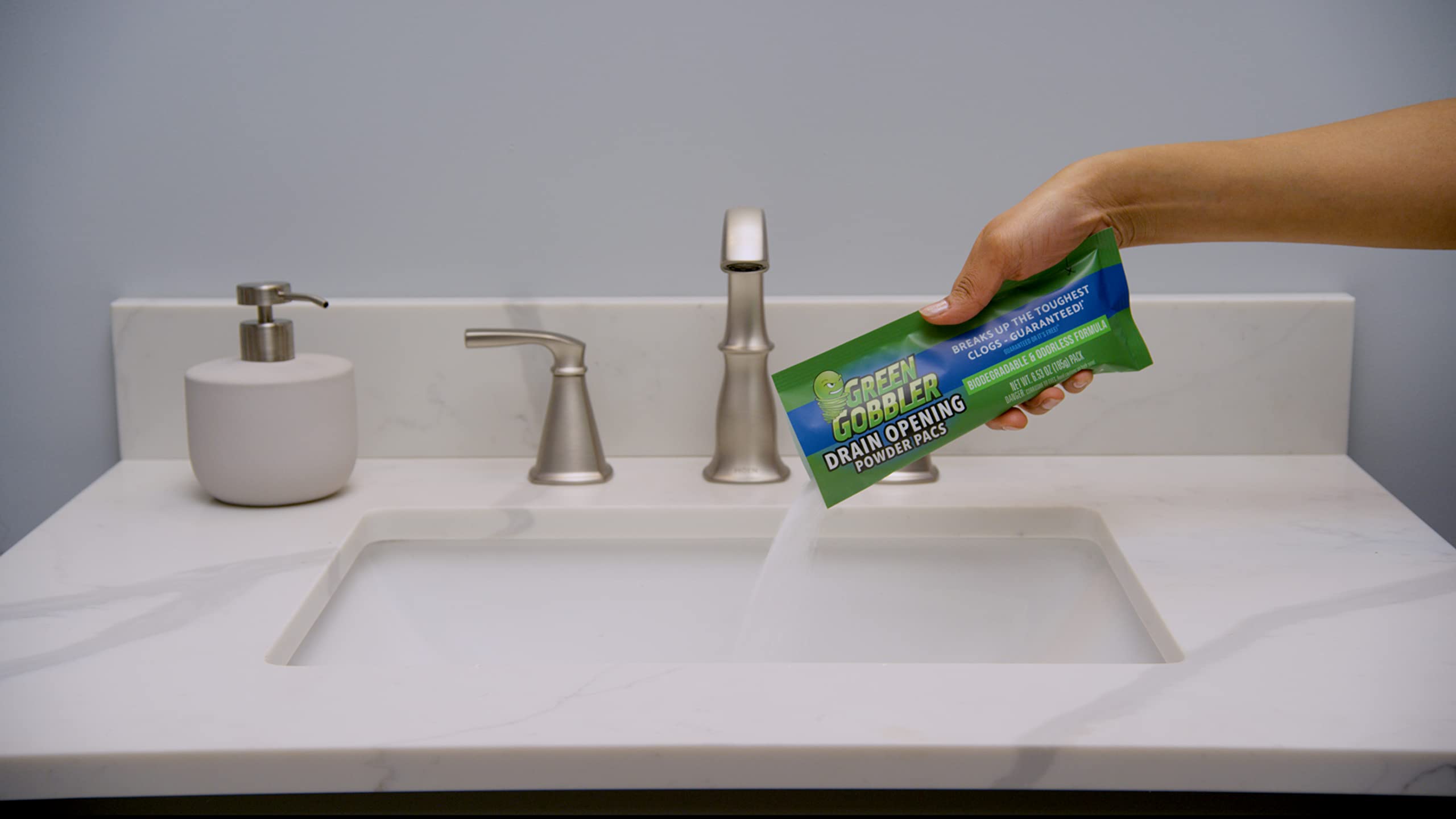 Green Gobbler Drain Clog Remover Powder PACS | Hair Clog Remover | Toilet Clog Remover | Sinks & Tub Drain Cleaner