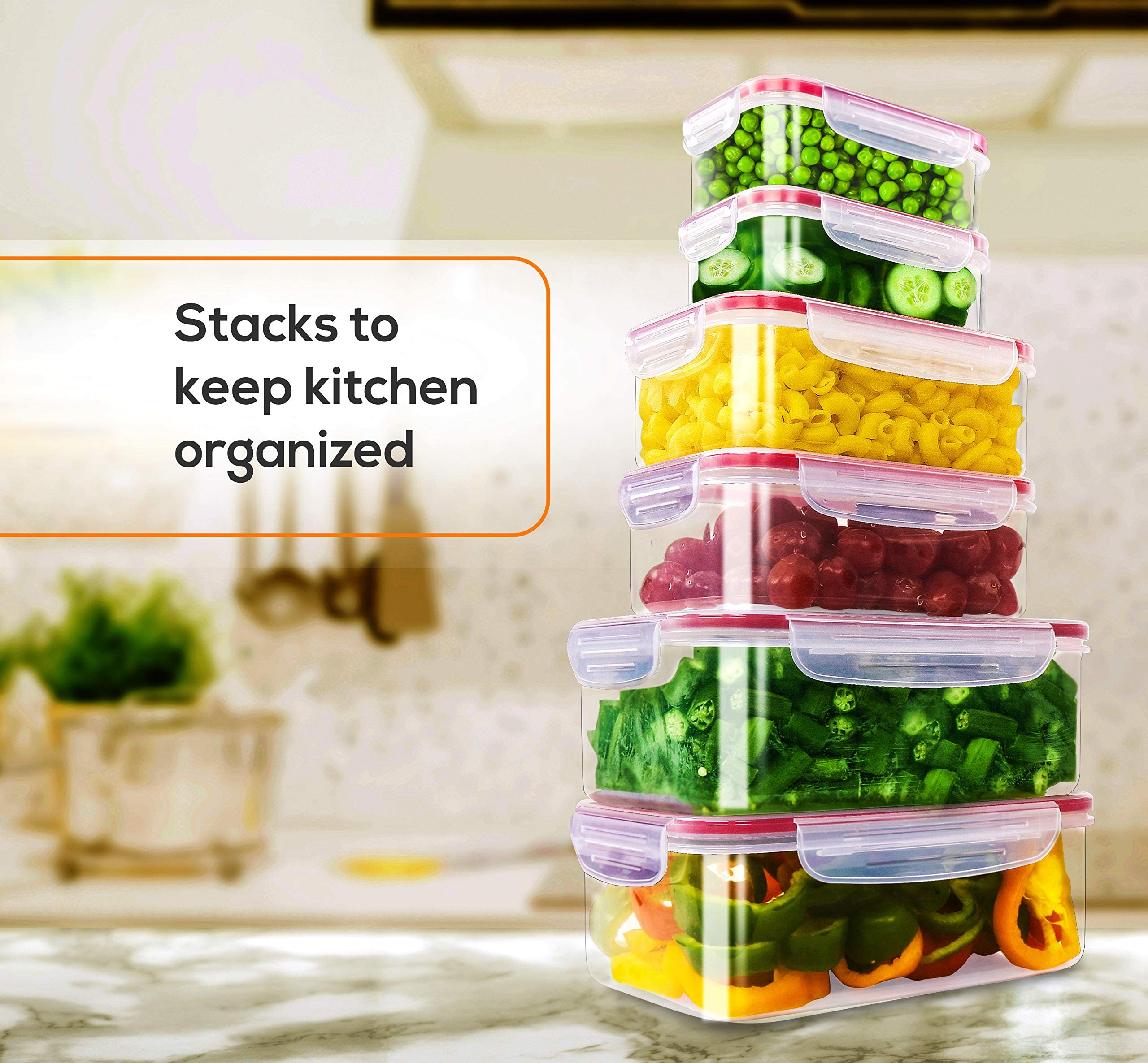 Utopia Kitchen Plastic Food Containers Set - Pack of 24 (12 Containers & 12 Snap Lids) Food Storage Containers with Airtight Lids - Reusable & Leftover Lunch Boxes - Leak Proof & Microwave Safe