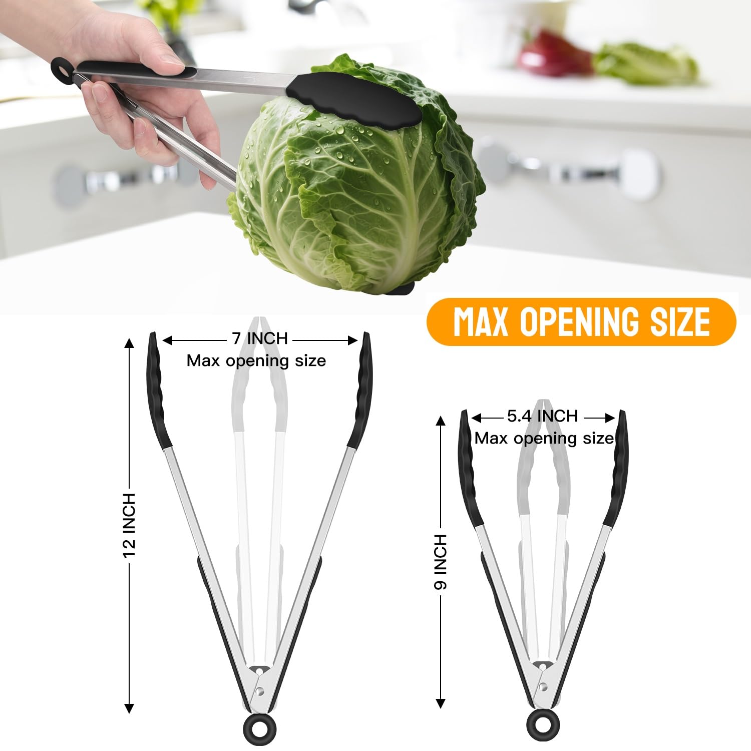 HOTEC Premium Stainless Steel Locking Kitchen Tongs with Silicon Tips, Set of 2-9" and 12"