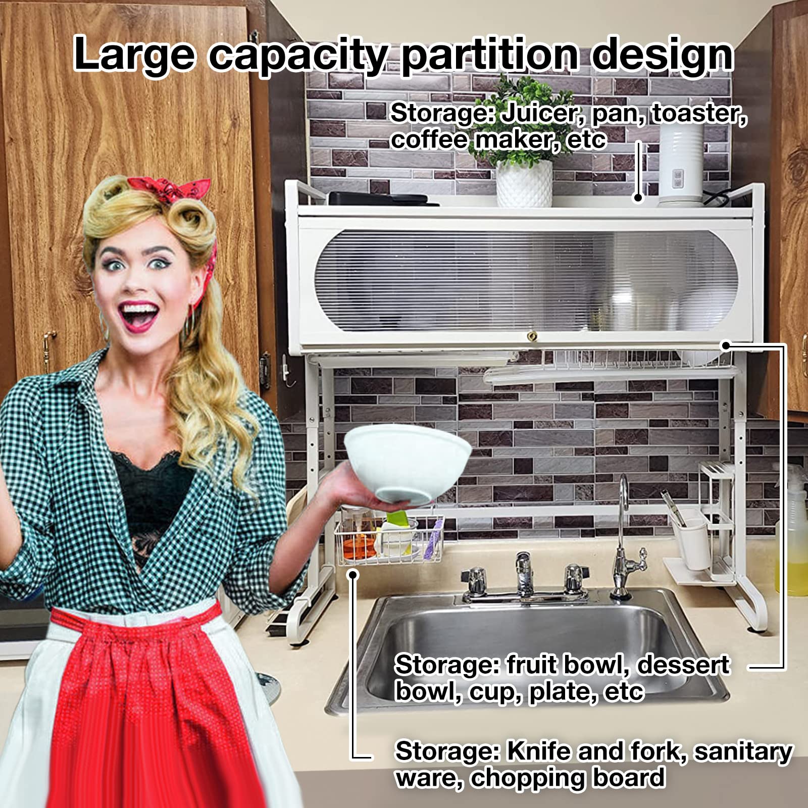 wercome 2023 Free Installation Over The Sink Dish Drying Rack Adjustable 3-Tier Full Stainless Steel Dish Drainer Shelf Rack Collapsible Large Kitchen Counter Storage Dish Rack (Silver)