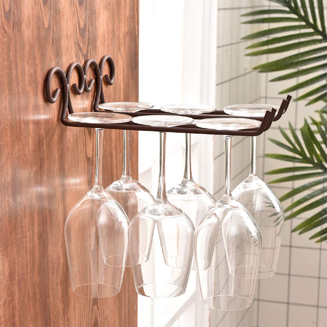Wine Glass Racks, 2Pcs Single Row Stainless Steel Wall-Mounted Wine Glass Rack Hanger Bar Home Cup Glass Holder By Hmane (Steel)