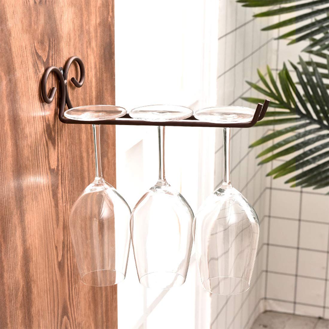 Wine Glass Racks, 2Pcs Single Row Stainless Steel Wall-Mounted Wine Glass Rack Hanger Bar Home Cup Glass Holder By Hmane (Steel)
