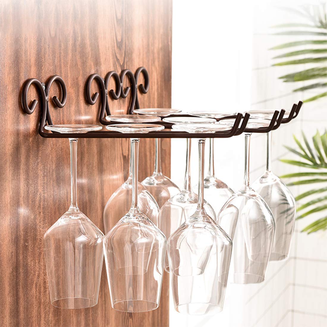 Wine Glass Racks, 2Pcs Single Row Stainless Steel Wall-Mounted Wine Glass Rack Hanger Bar Home Cup Glass Holder By Hmane (Steel)