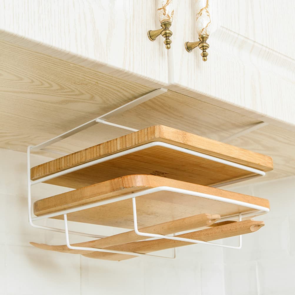 VOSAREA Kitchen Cutting Board Rack Punch Free Double Deck Chopping Board Organizer Towel Holder with Drip Tray Iron Baking Pan Dishcloth Rack White