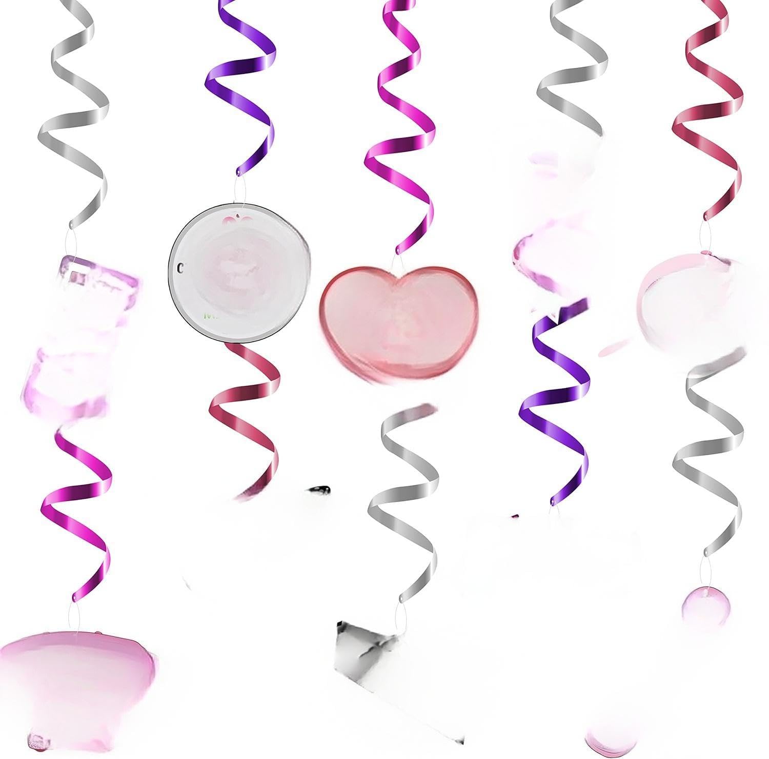 30Pcs Y2k 2000s Pink Party Swirl Decorations Hanging Spiral Decor Whirl Streamers Pink Rabbit Ceiling Streamers Y2k Spiral Favors for Birthday Female Bachelorette