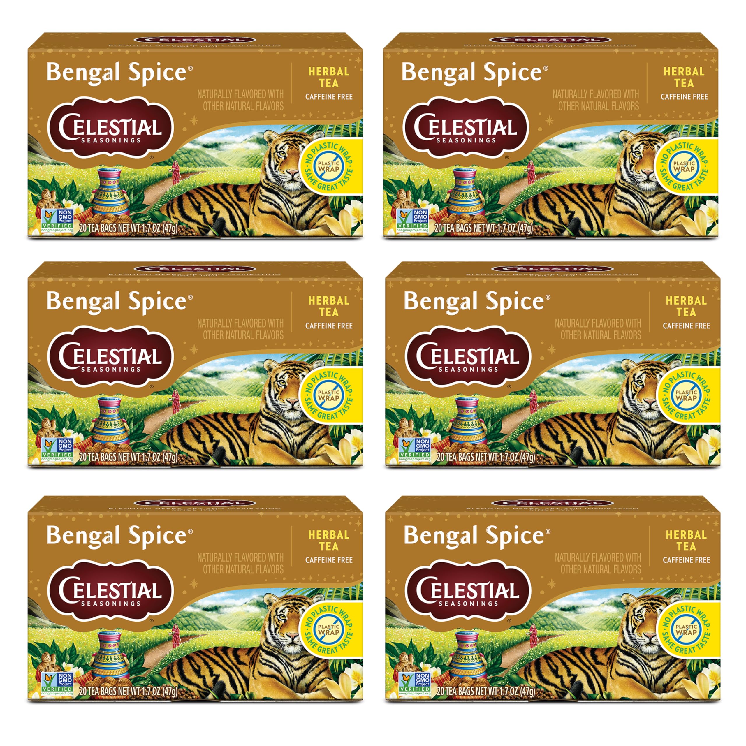 Celestial Seasonings Herbal Tea, Bengal Spice, Caffeine Free, 20 Tea Bags (Pack of 6)