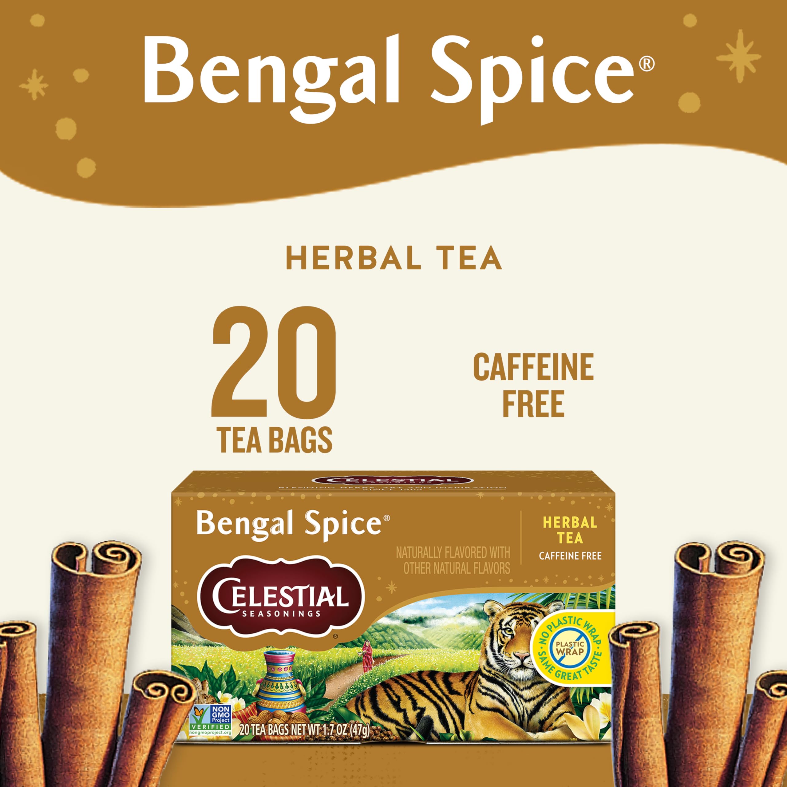 Celestial Seasonings Herbal Tea, Bengal Spice, Caffeine Free, 20 Tea Bags (Pack of 6)