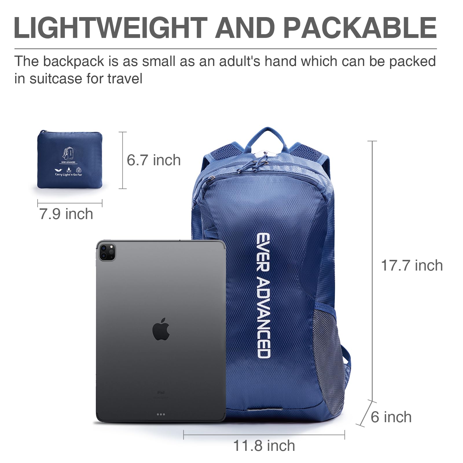 EVER ADVANCED 20L Lightweight Packable Hiking Backpack, Small Travel Water Resistant Collapsible Daypack for Men Women Camping Outdoor Black