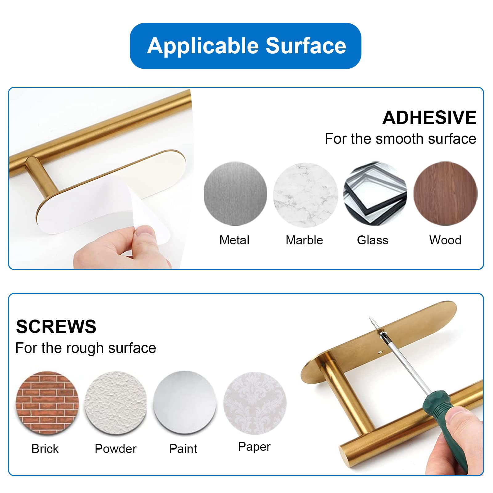 Paper Towel Holder Under Cabinet and Counter, Paper Towels Rolls - for Kitchen, Stainless Steel Paper Towels Bulk- Self Adhesive Wall Mount Both Available in Adhesive and Screws (Gold)