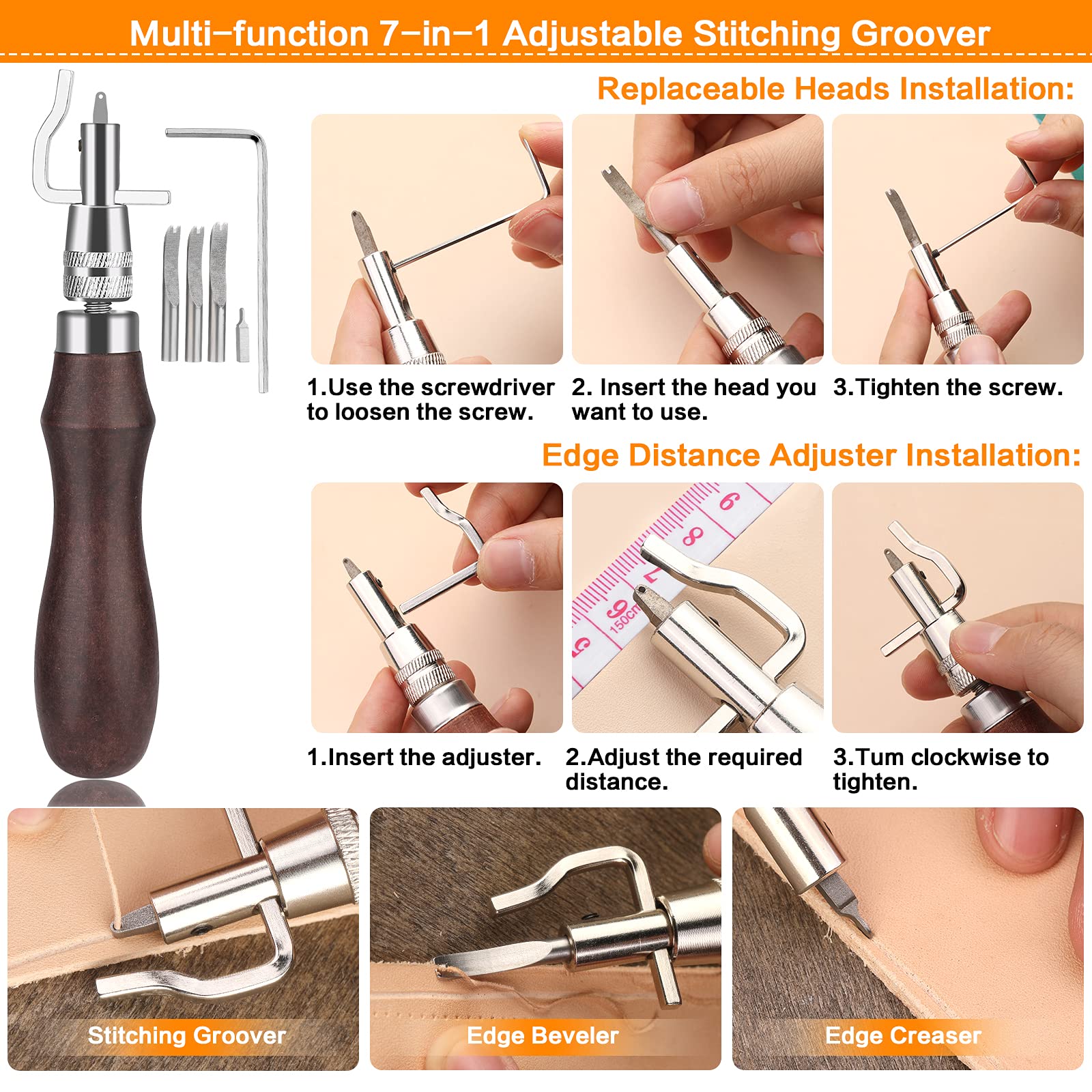 273 Pieces Leather Working Tools and Supplies with Leather Tool Box Cutting Mat Hammer Stamping Tools Needles Snaps and Rivets Kit Perfect for Stitching Punching Cutting Sewing Leather Craft Making