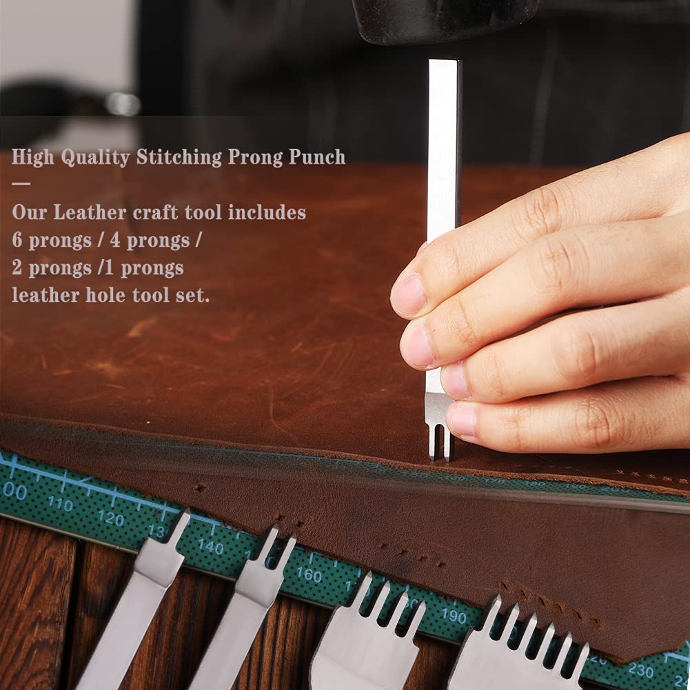 273 Pieces Leather Working Tools and Supplies with Leather Tool Box Cutting Mat Hammer Stamping Tools Needles Snaps and Rivets Kit Perfect for Stitching Punching Cutting Sewing Leather Craft Making