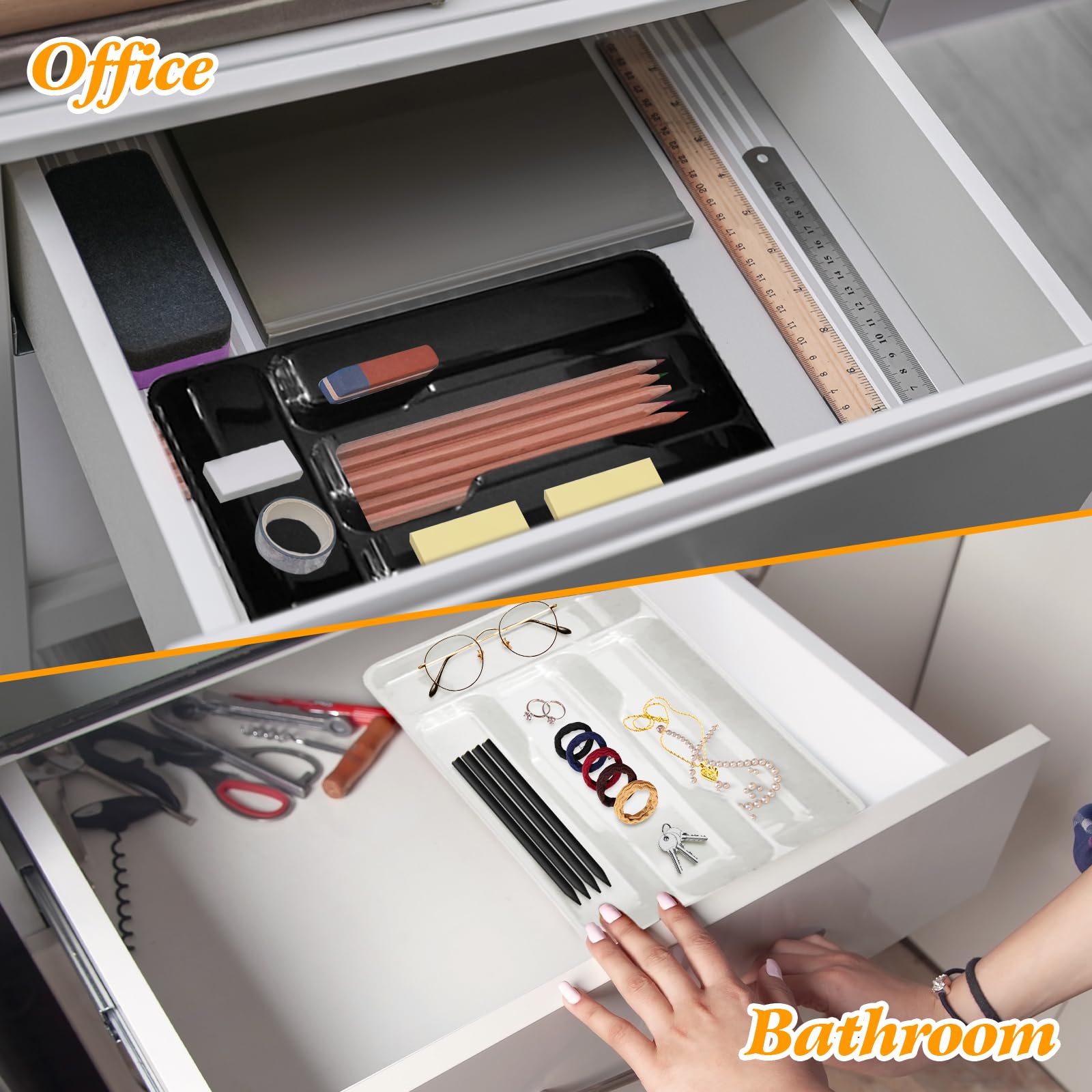 Milageto Cutlery Tray Multifunction Fittings with 4 Compartments Organizer Cutlery Storage Box for Flatware Silverware Stationery Kitchen Drawer , White