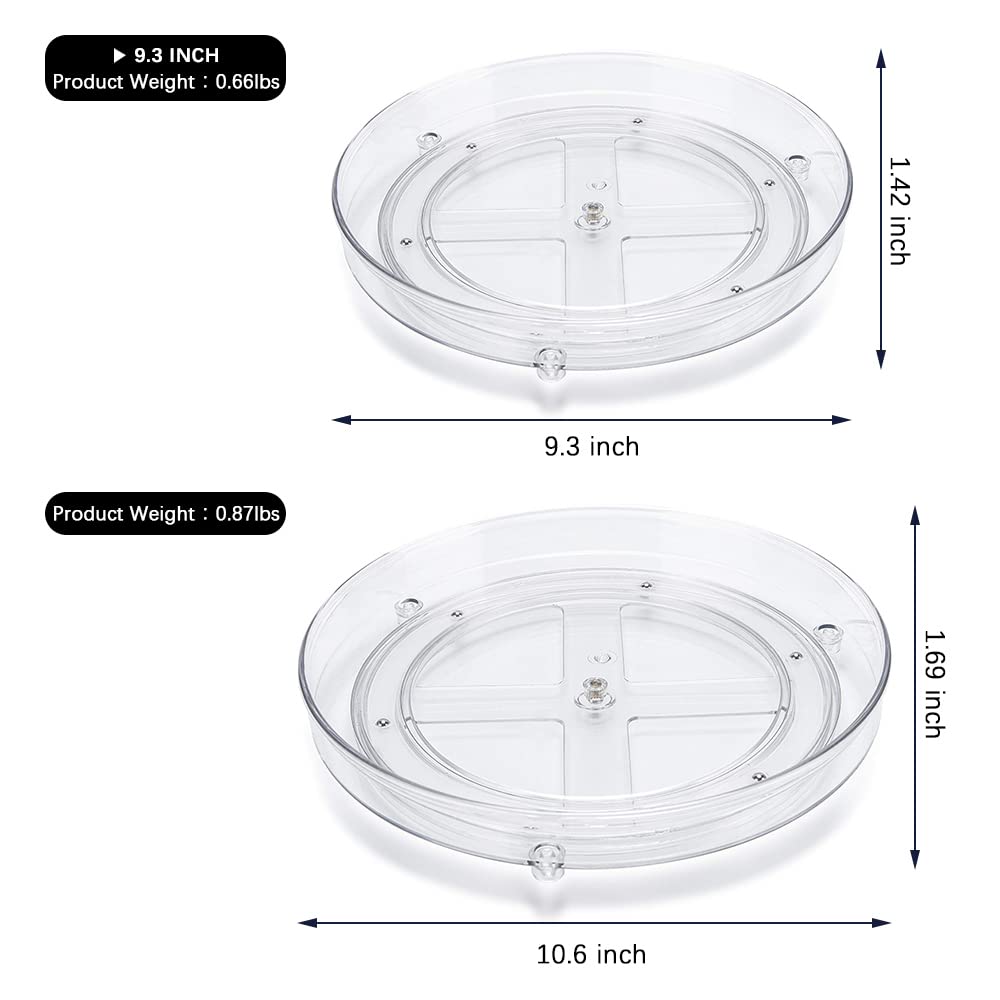 CXRYLZ 2 Pack 9.3 inch Lazy Susan Cabinet Organizer, PET Rotating Storage Rack, Spice Organizer Storage Cabinet, Plastic Lazy Susan Turntable for Fridge Pantry Kitchen Bathroom Bedroom