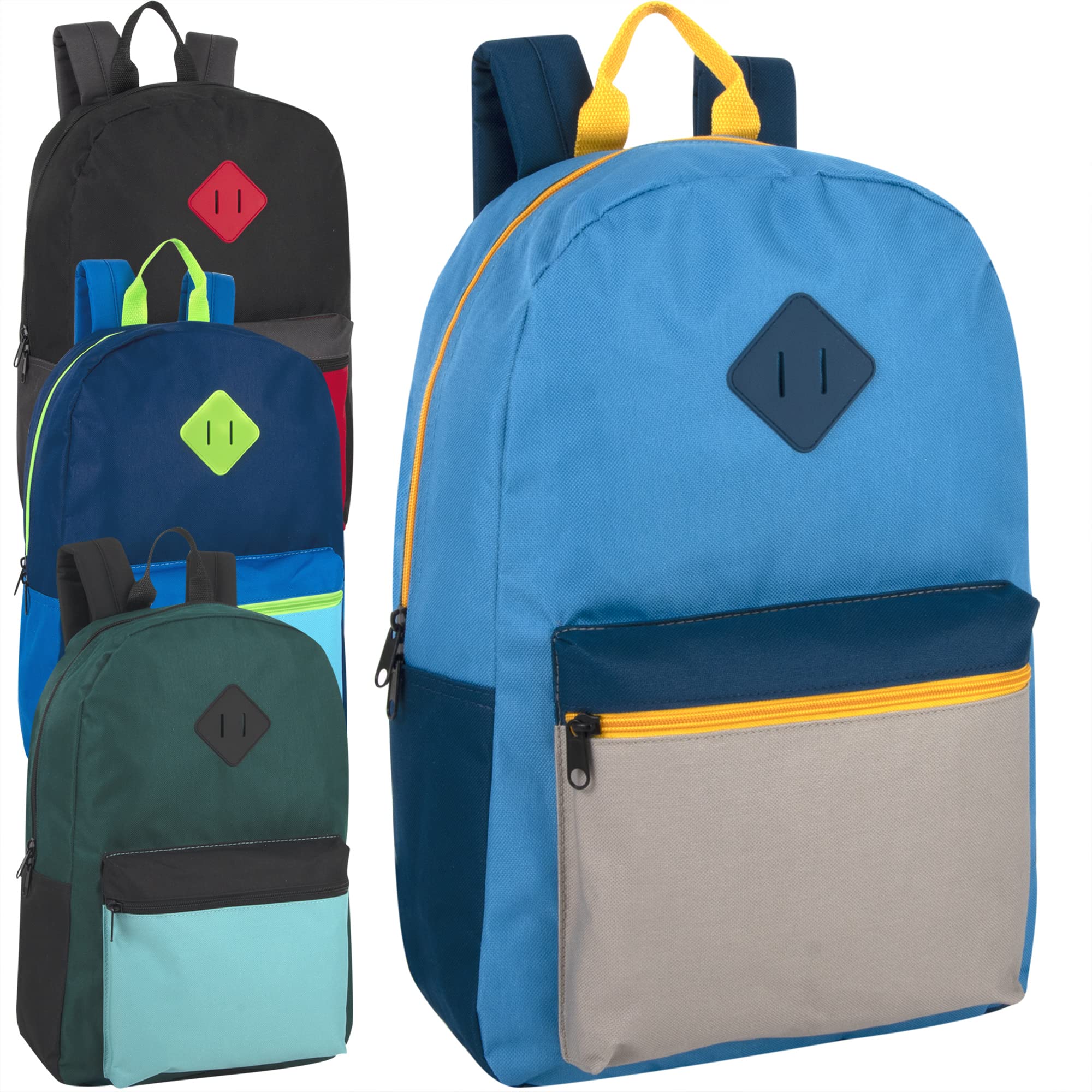 Trail maker Wholesale Two Tone Backpacks in Bulk 24 Pack for Kids, School, Homeless for Nonprofit with Adjustable Padded Straps (Boys Color Assortment)