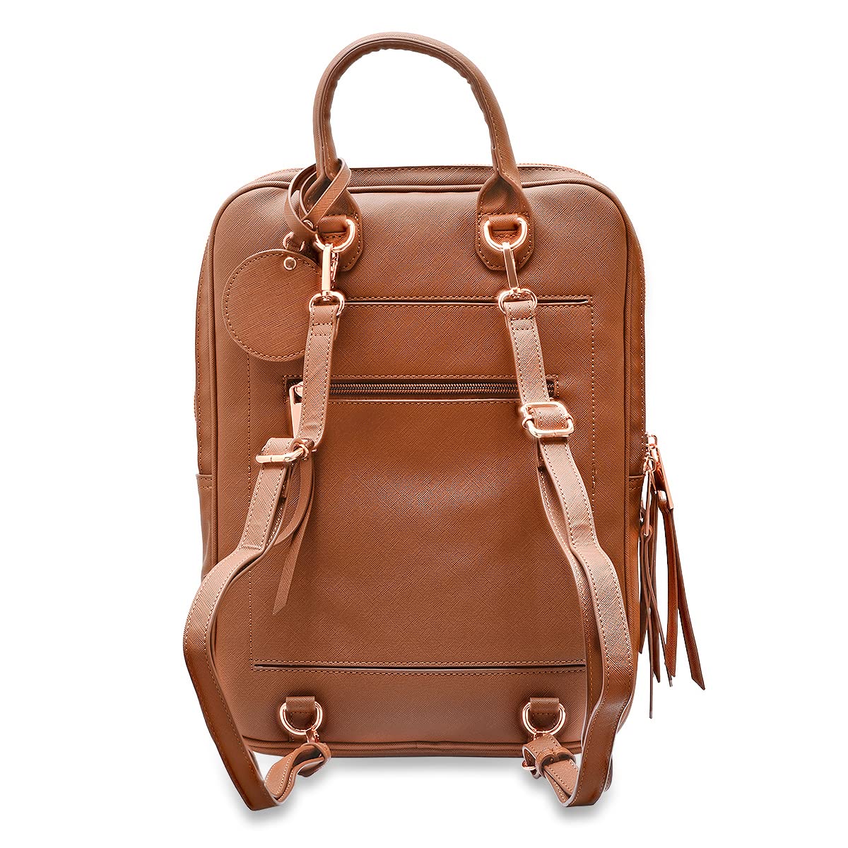 Steeltime Unisex Super Soft Premium Vegan Leather Travel Backpack with 6 Compartments a Built In Mirror and Luggage Adaptable (Brown)
