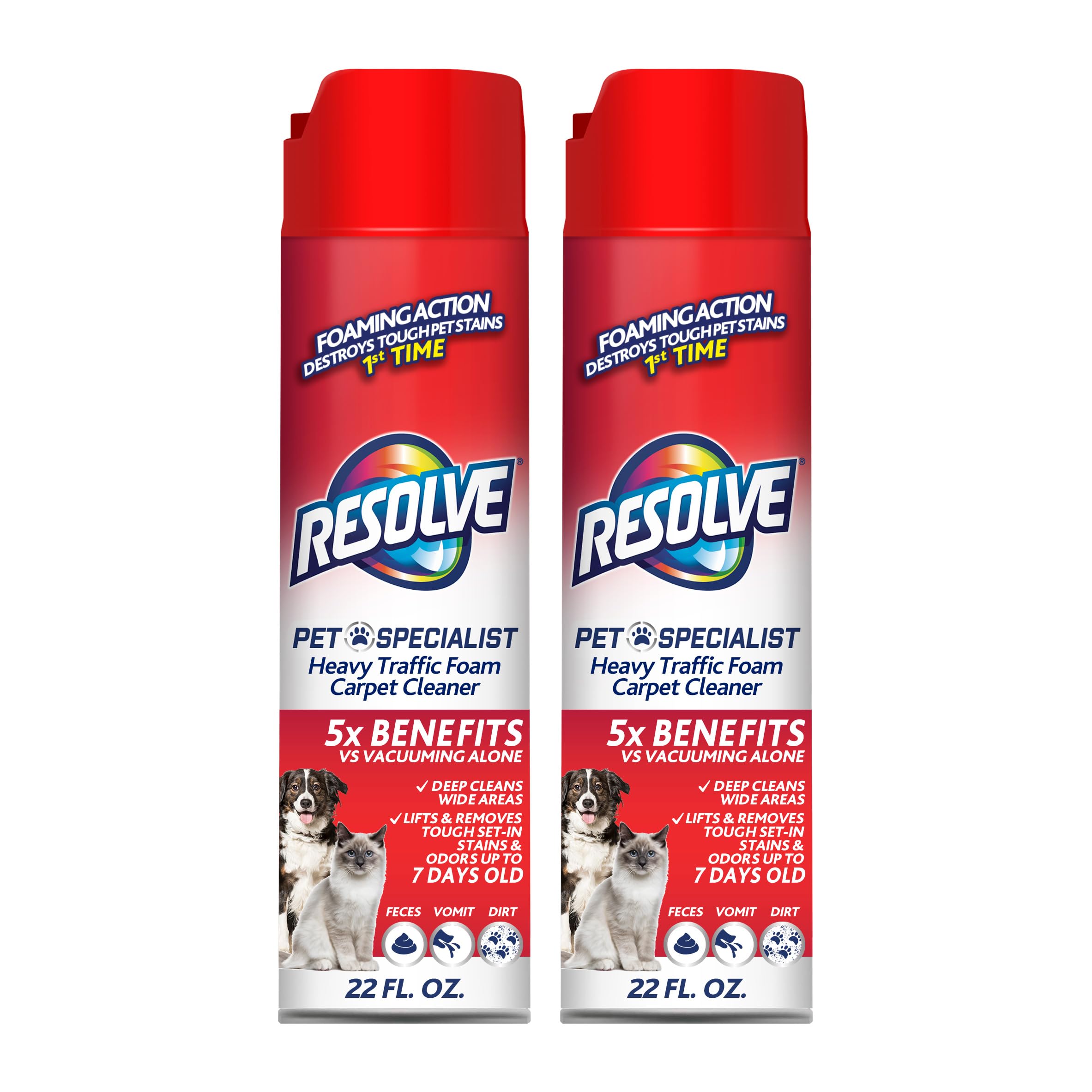 Resolve Pet Specialist Heavy Traffic Foam, Carpet Cleaner, 2 packs of 22oz