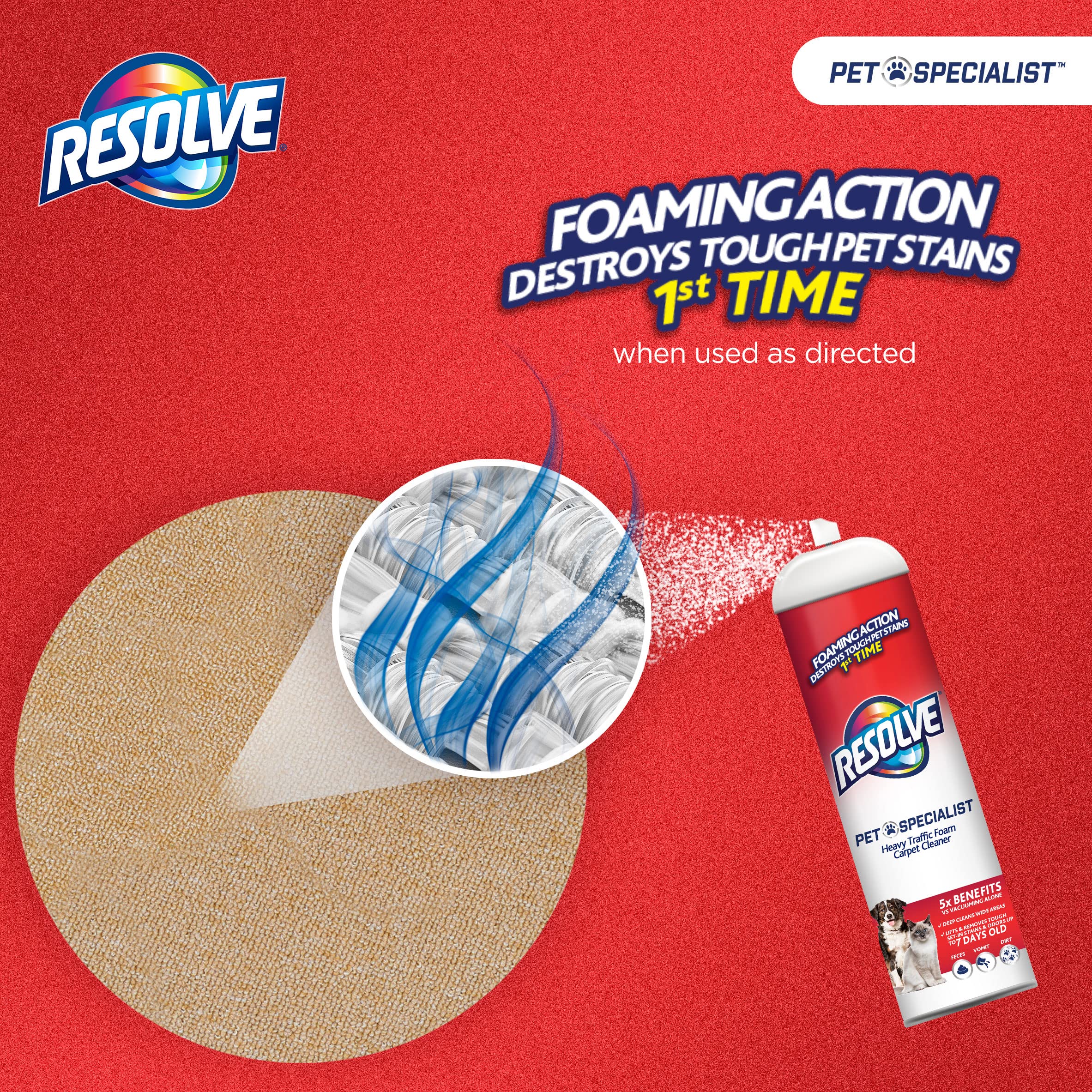 Resolve Pet Specialist Heavy Traffic Foam, Carpet Cleaner, 2 packs of 22oz