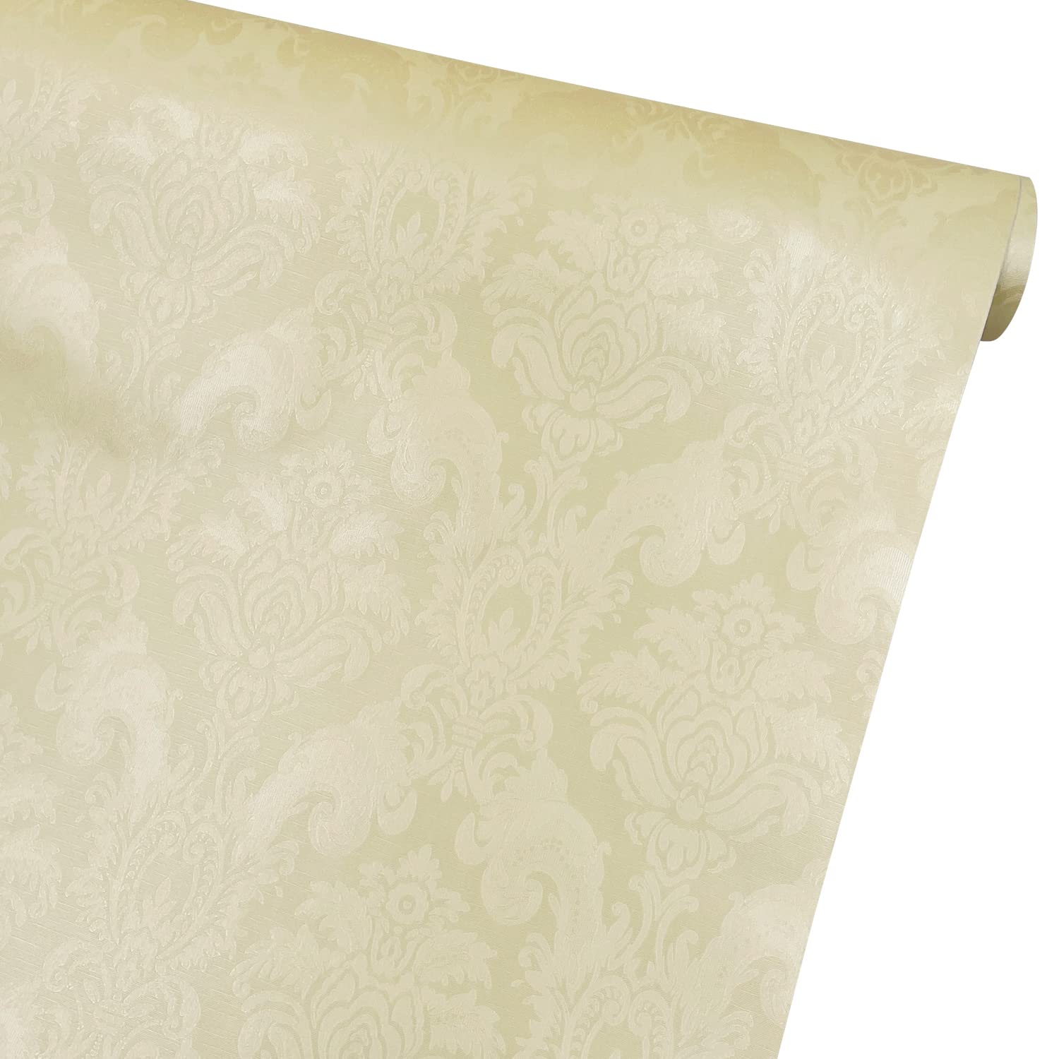 SimpleLife4U Peel & Stick Shelf Liner Waterproof Drawer Paper 17.7 Inch by 9.8 Feet, Beige Damask