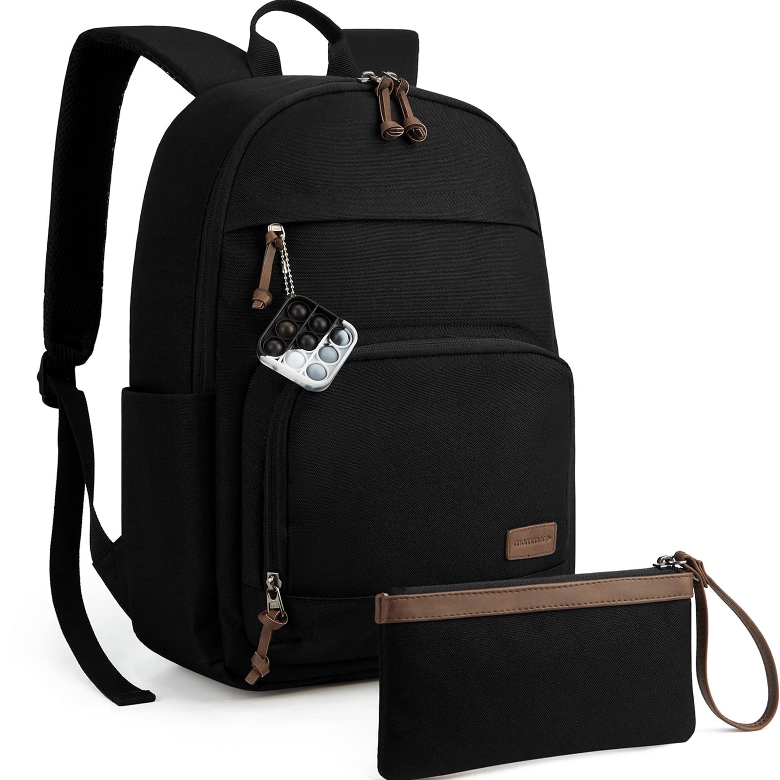 School Backpack Set, mommore Lightweight Kids Backpack with Pencil Bag Elementary Kids Bookbags School Backpack for Kids Boys Girls Casual Daypack with Luggage Strap, Black