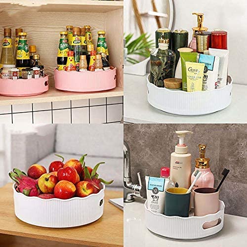 Wake INFIN Lazy Susan Turntable Cabinet Organizer 2 Pack Dual Size 12" and 9" Non-Skid Pad with Bin and Handles Rotating Spice Rack Storage for Kitchen