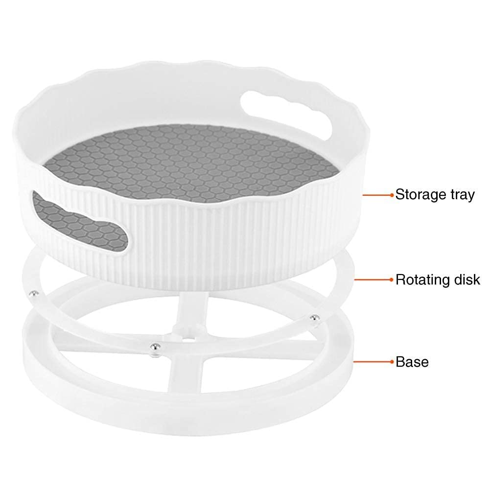 Wake INFIN Lazy Susan Turntable Cabinet Organizer 2 Pack Dual Size 12" and 9" Non-Skid Pad with Bin and Handles Rotating Spice Rack Storage for Kitchen