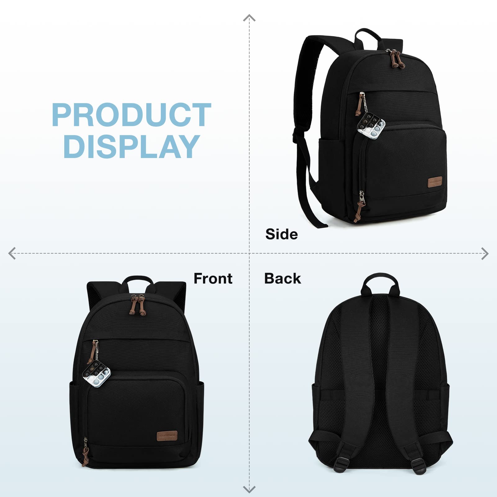 School Backpack Set, mommore Lightweight Kids Backpack with Pencil Bag Elementary Kids Bookbags School Backpack for Kids Boys Girls Casual Daypack with Luggage Strap, Black