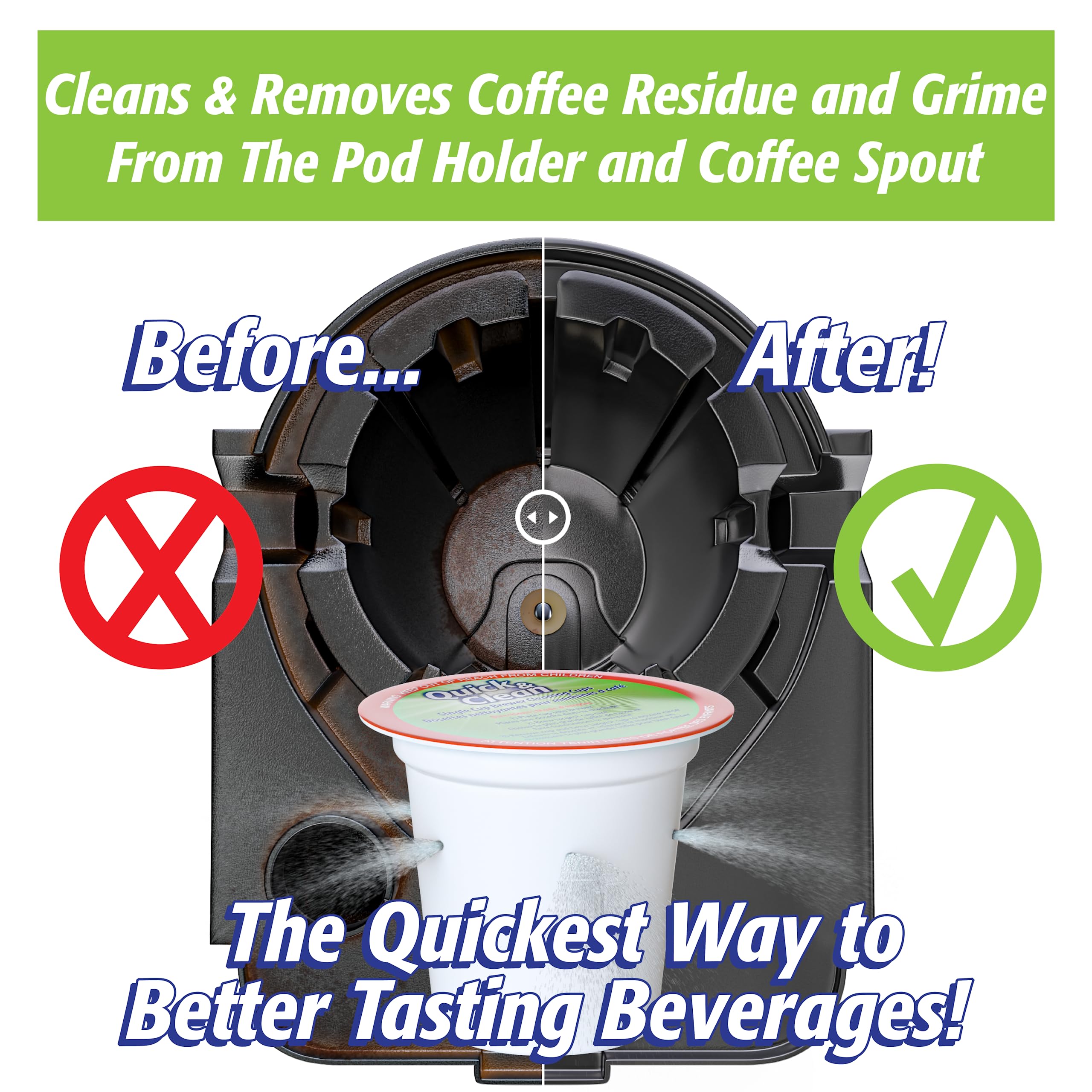 Quick & Clean 6-Pack Cleaning Cups for Keurig Machines - 2.0 Compatible, Stain Remover, Non-Toxic