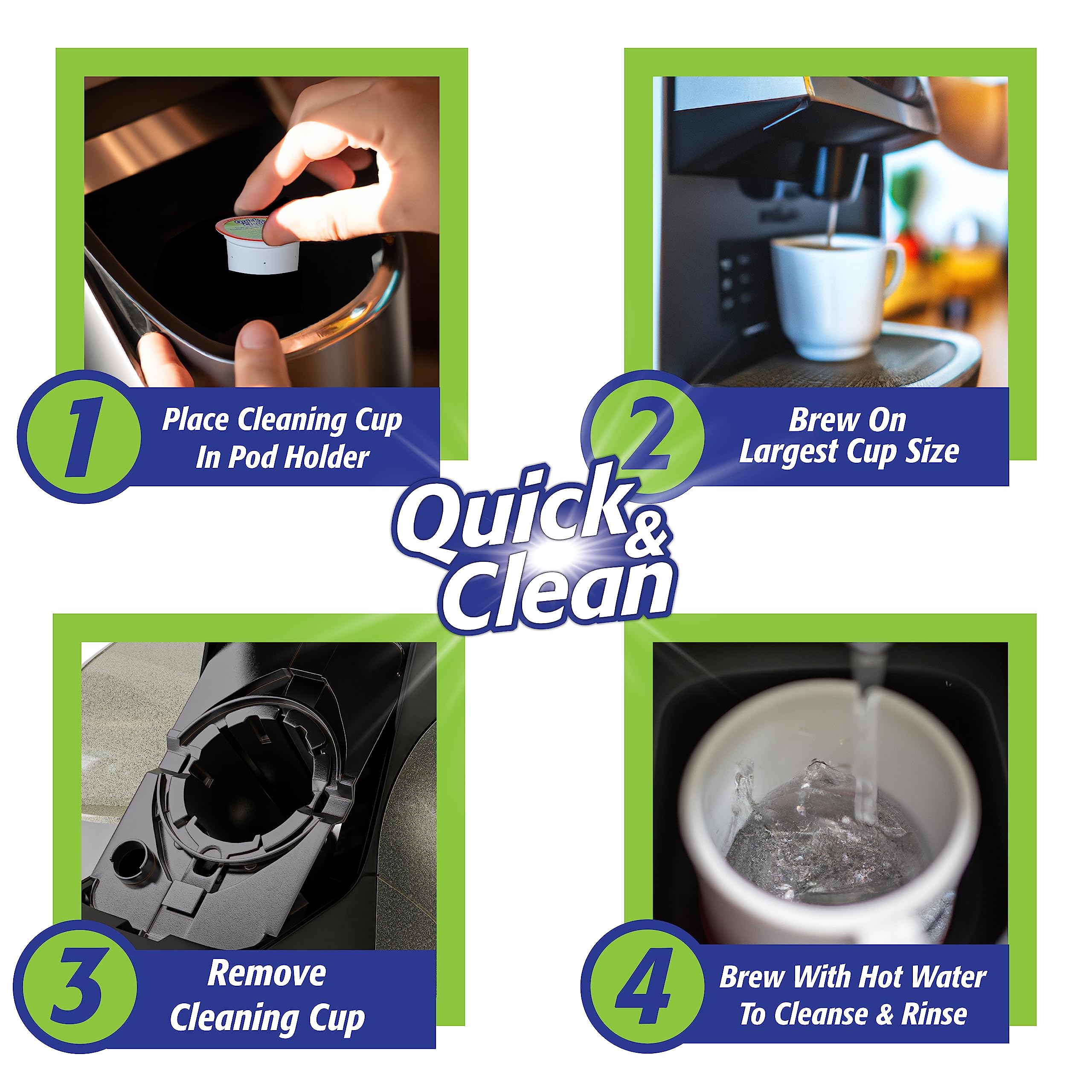 Quick & Clean 6-Pack Cleaning Cups for Keurig Machines - 2.0 Compatible, Stain Remover, Non-Toxic
