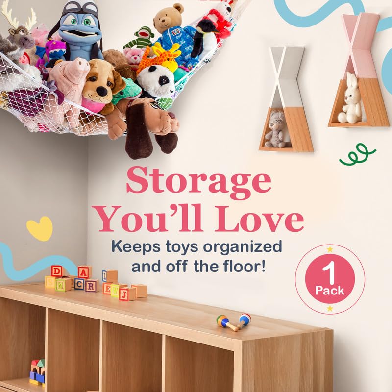 Lilly's Love Large Stuffed Animal Storage Net Hammock, Made w/Real Netting not Mesh, Organize the Chaos | 60" x 60 x 67"
